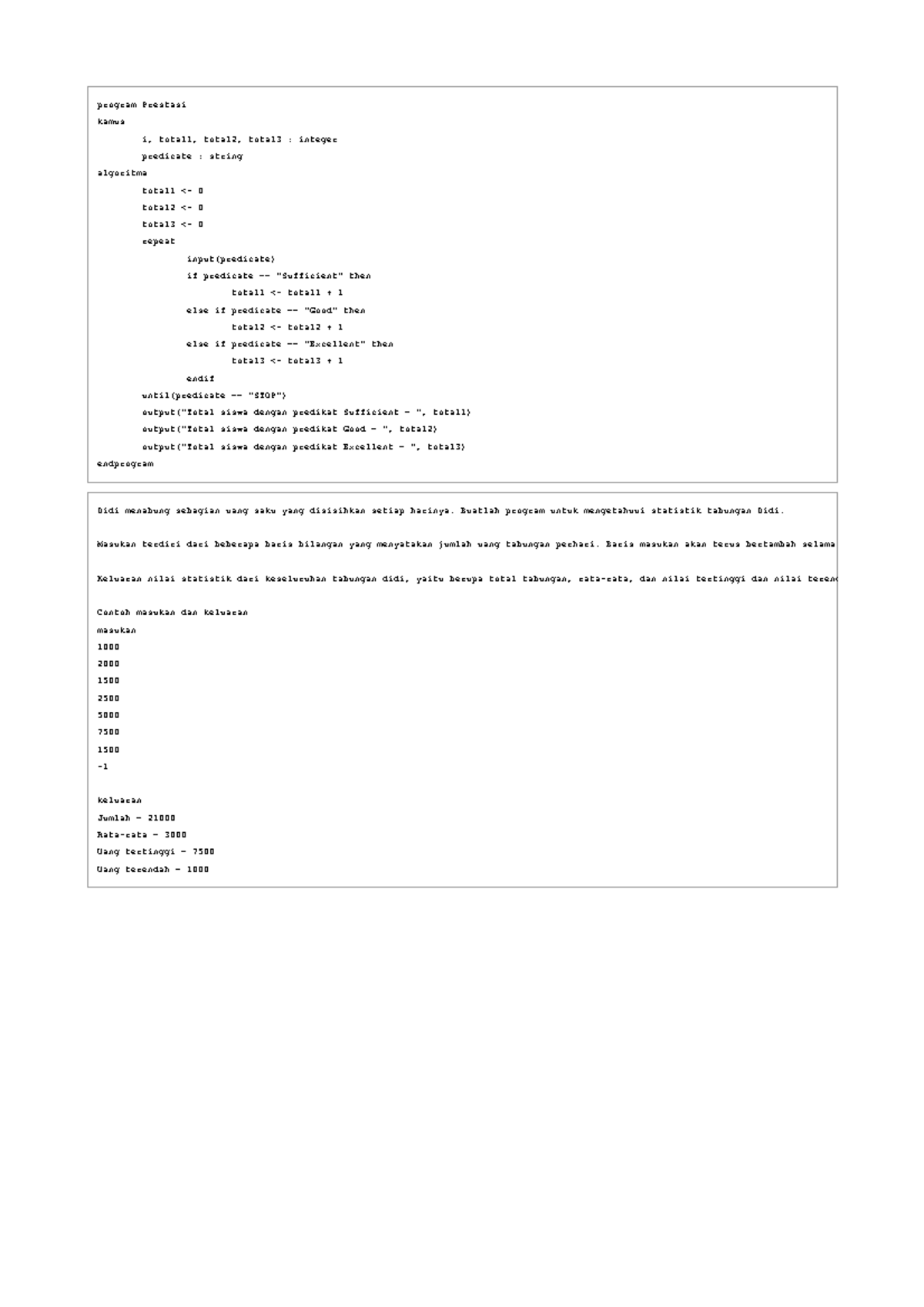 Latihan Algoritma Pemrograman - program Prestasi kamus i, total1 ...