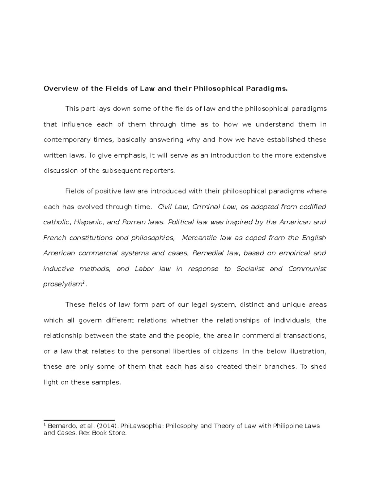 Report IN Philaw - Overview of the Fields of Law and their ...