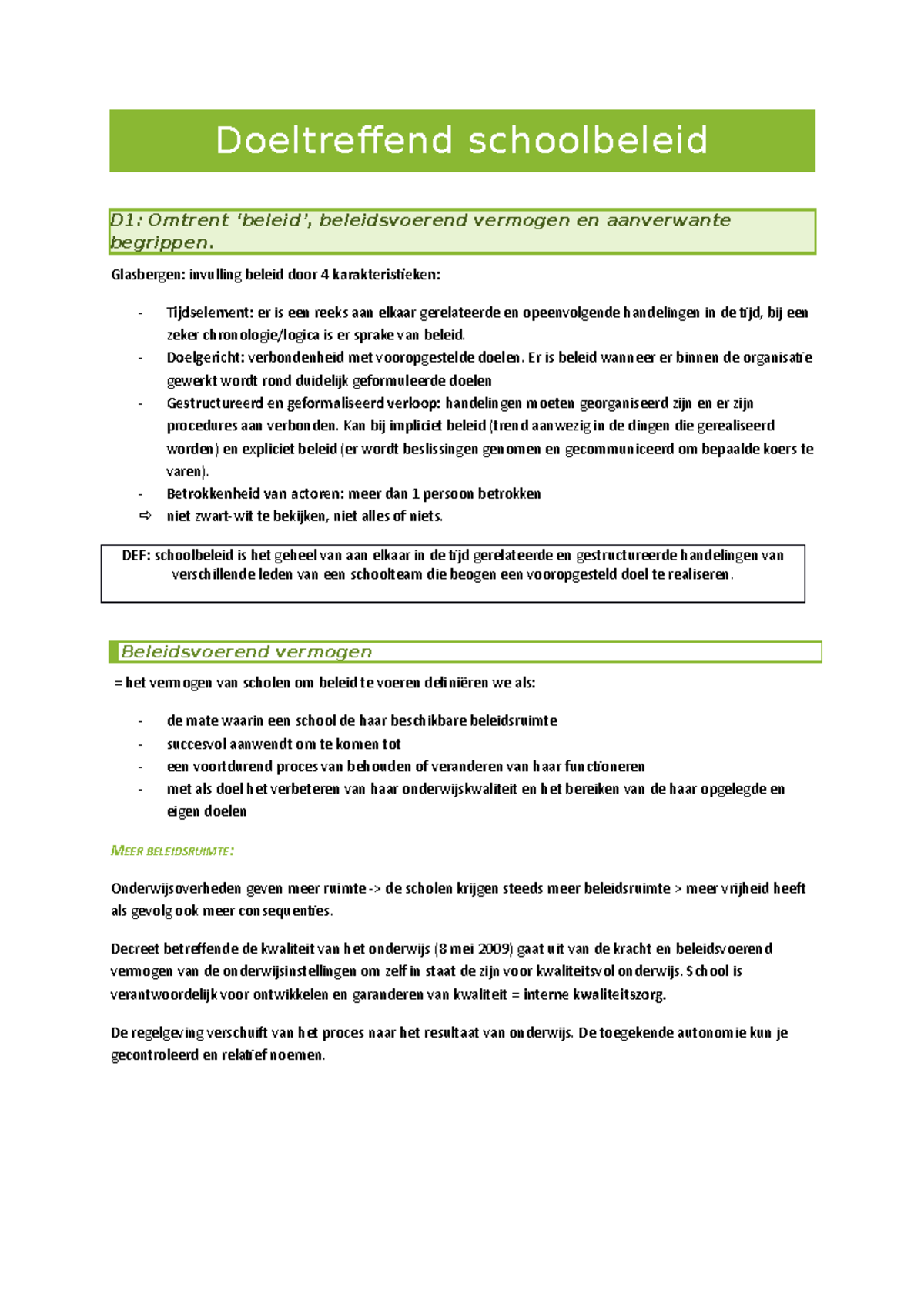 SV Doeltreffend schoolbeleid - Doeltreffend schoolbeleid D1: Omtrent ...