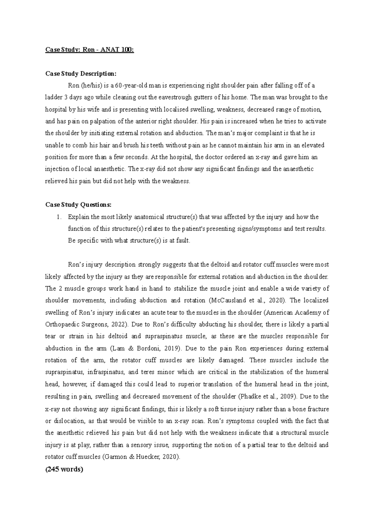 Case Study Ron - ANAT 100 - Case Study: Ron - ANAT 100: Case Study ...