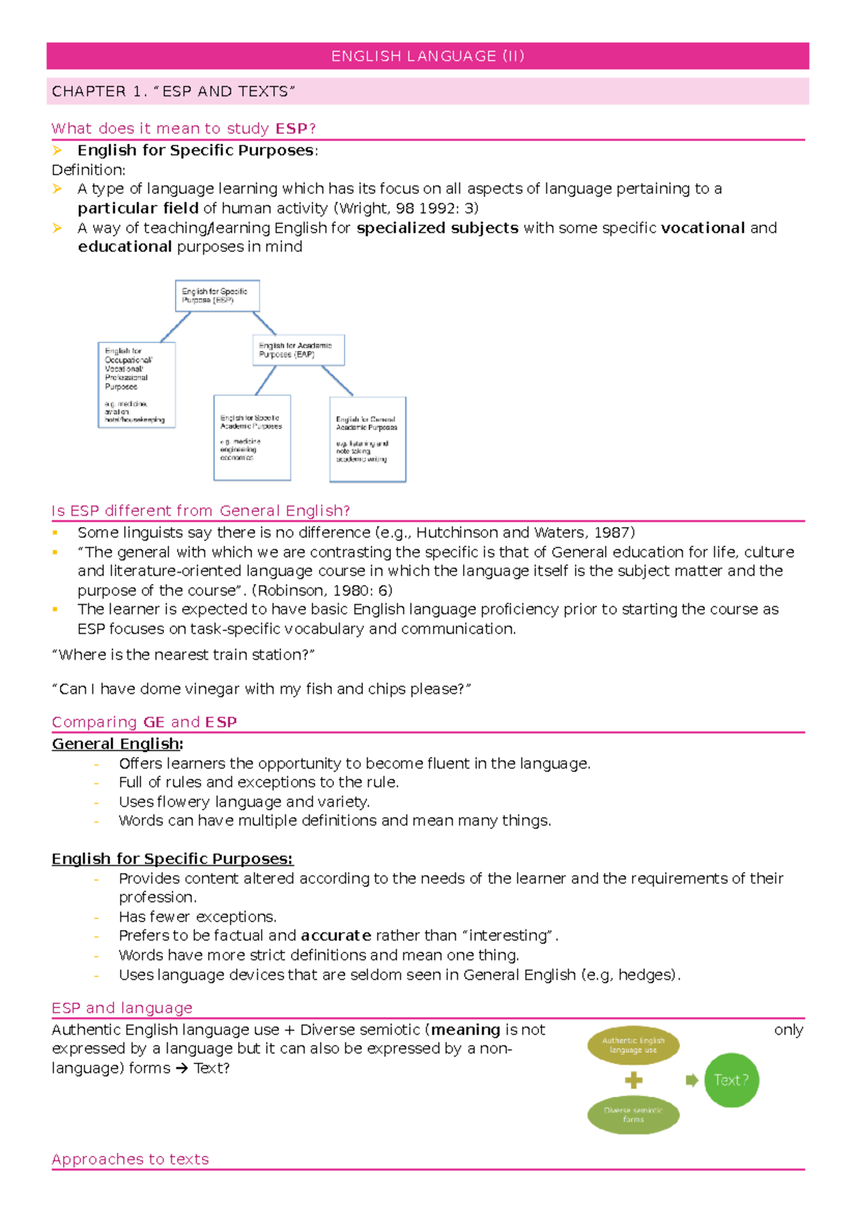 English Language 2 (ESP AND TEXT) - ENGLISH L ANGUAGE (II) CHAPTER 1 ...