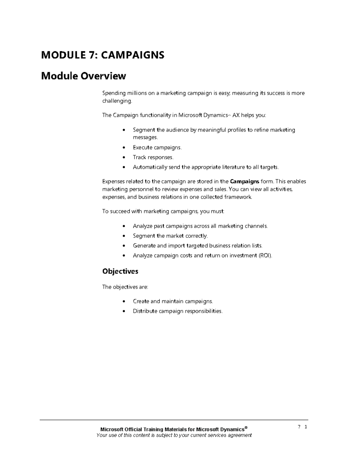 AX2012 ENUS SAM 07 - Programming for AX - 7 - 1 MODULE 7: CAMPAIGNS ...