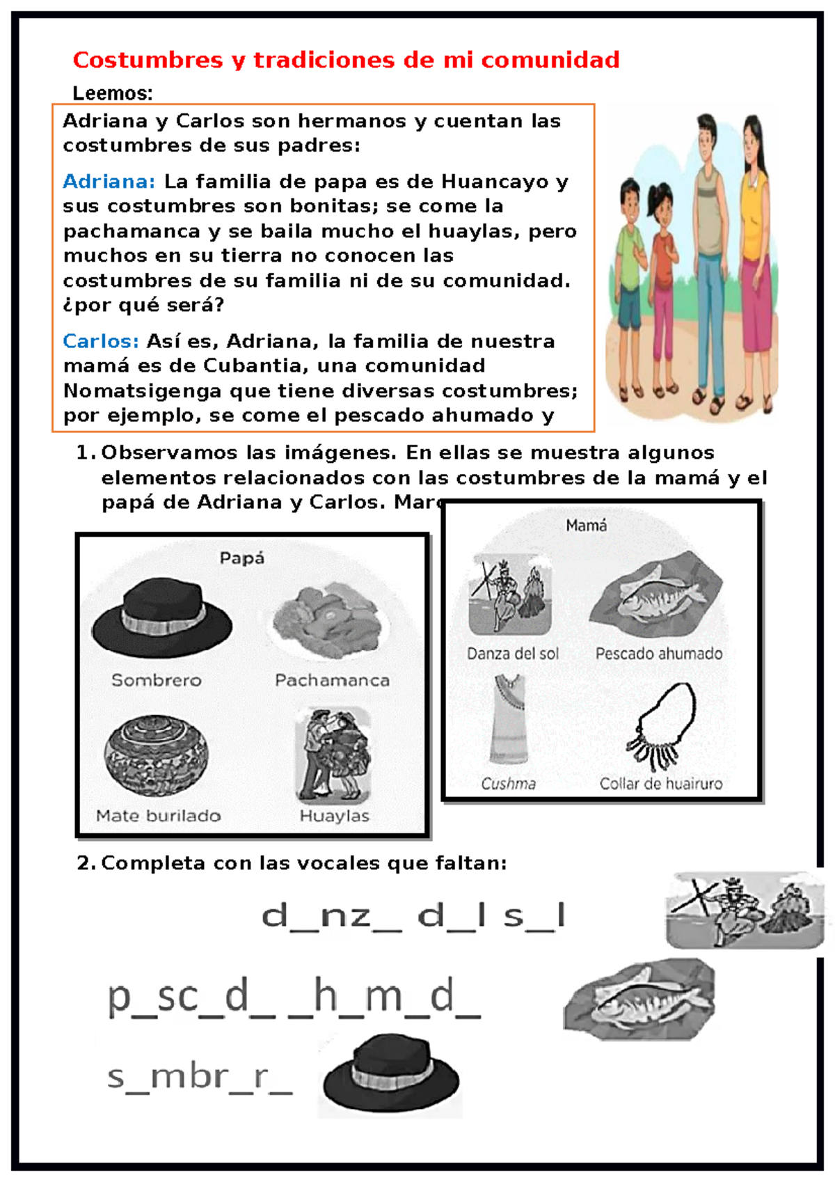 Hasiel Personal - fichas - Leemos: 1. Observamos las imágenes. En ellas ...