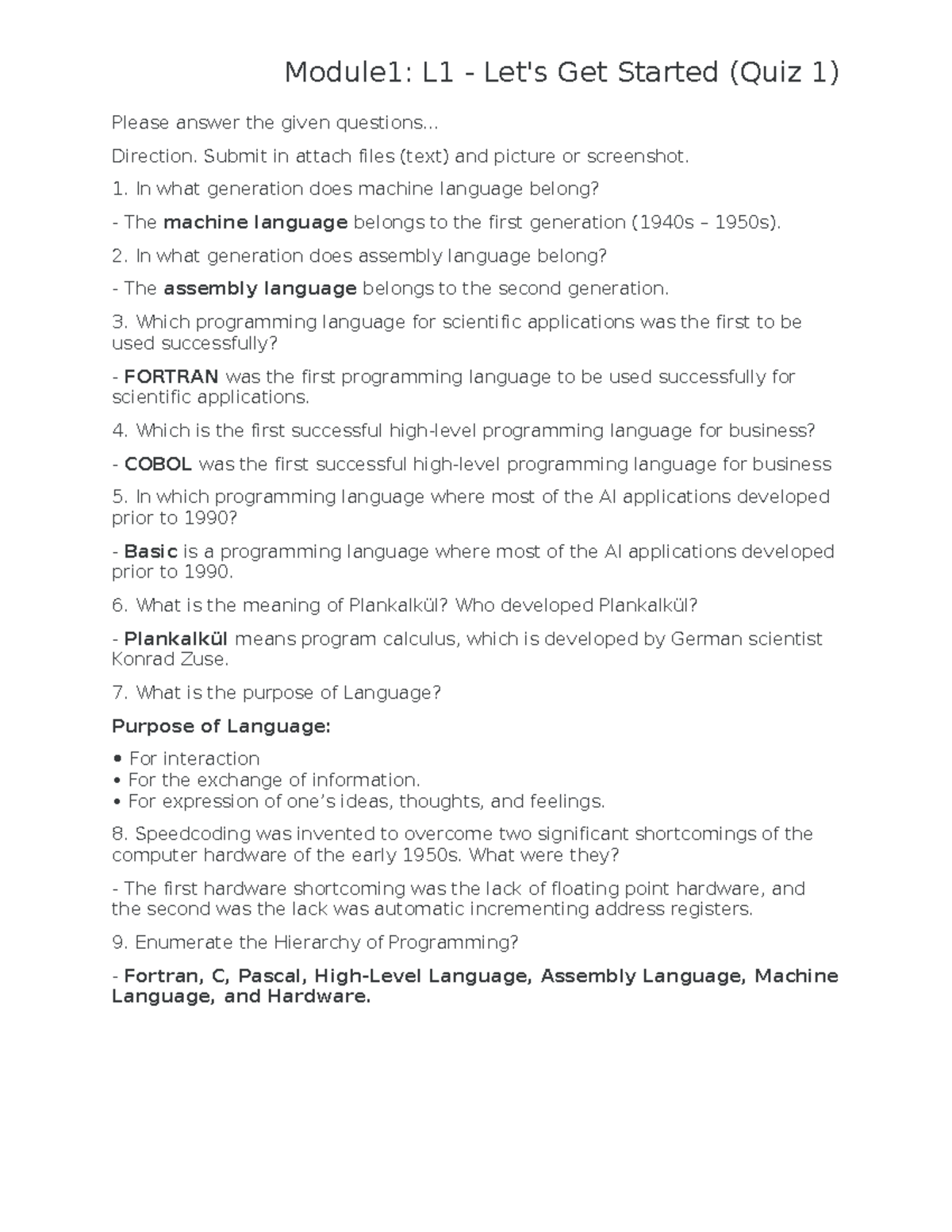 Module 1 L1 - Let's Get Started (Quiz 1) Answers - Module1: L1 - Let's ...