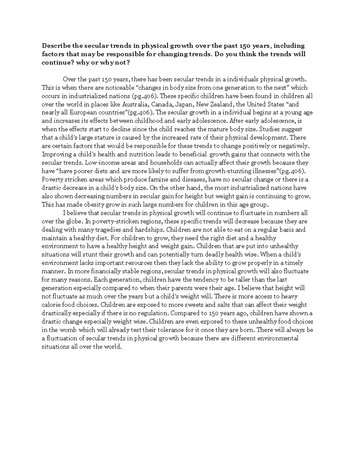 Secular Trends in Physical Growth: Factors and Future - Studocu