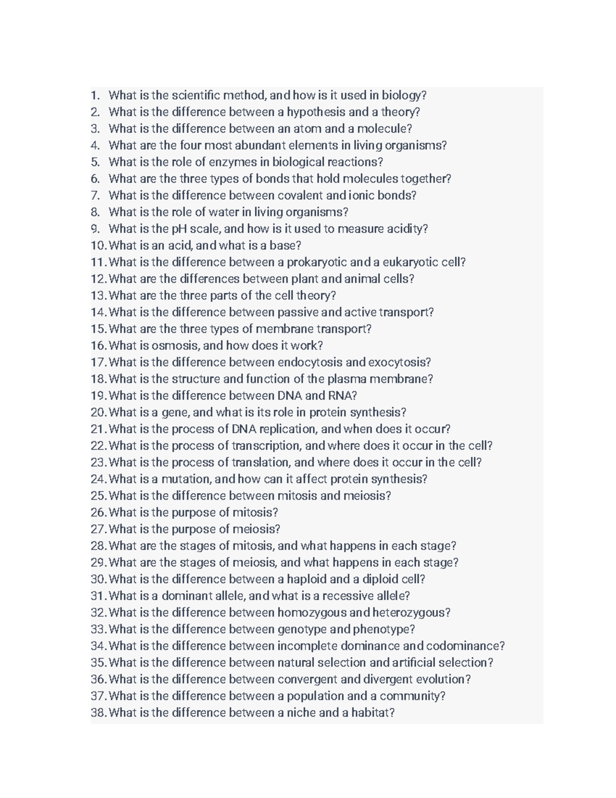 Bio One Exam Review - 1. What is the scientific method, and how is it ...