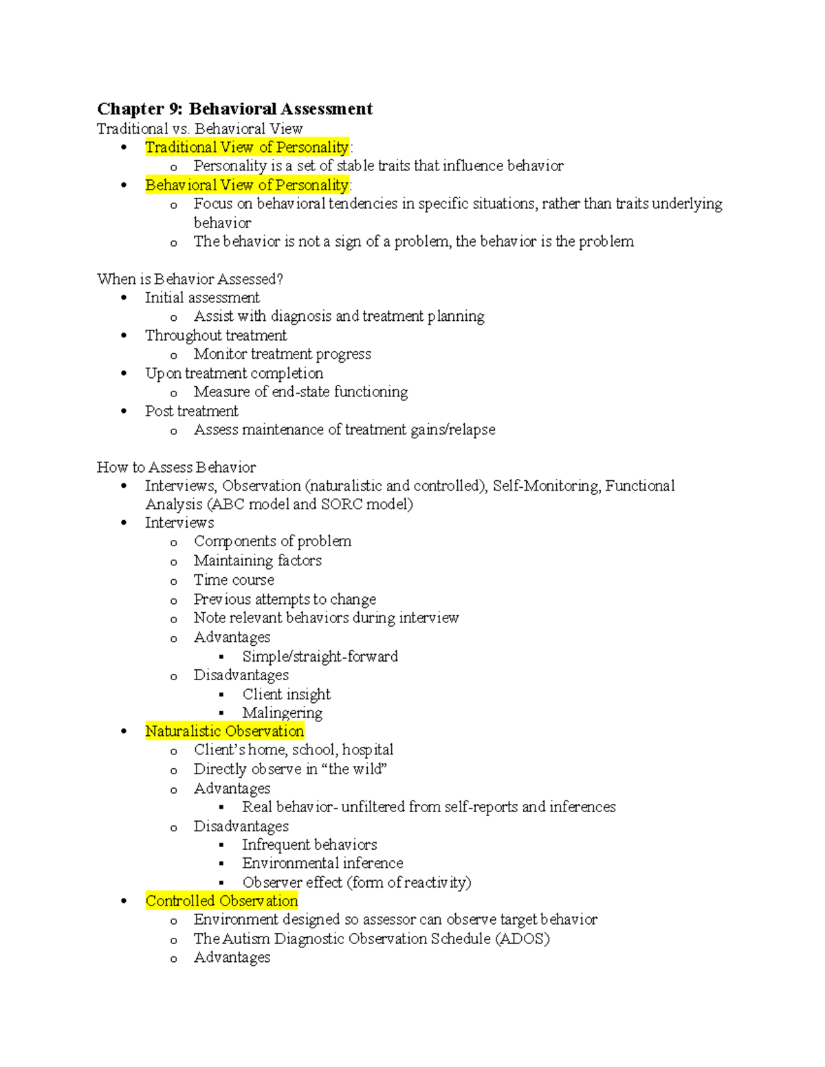 CLP3305- Behavioral Assessment - Chapter 9: Behavioral Assessment ...