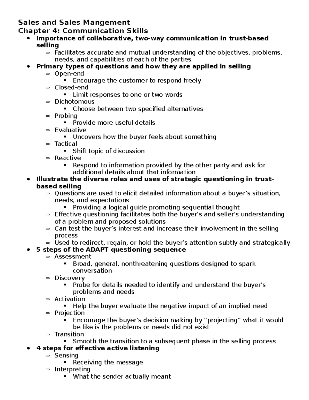 Chapter 4 - Communication Skills - Sales and Sales Mangement Chapter 4 ...