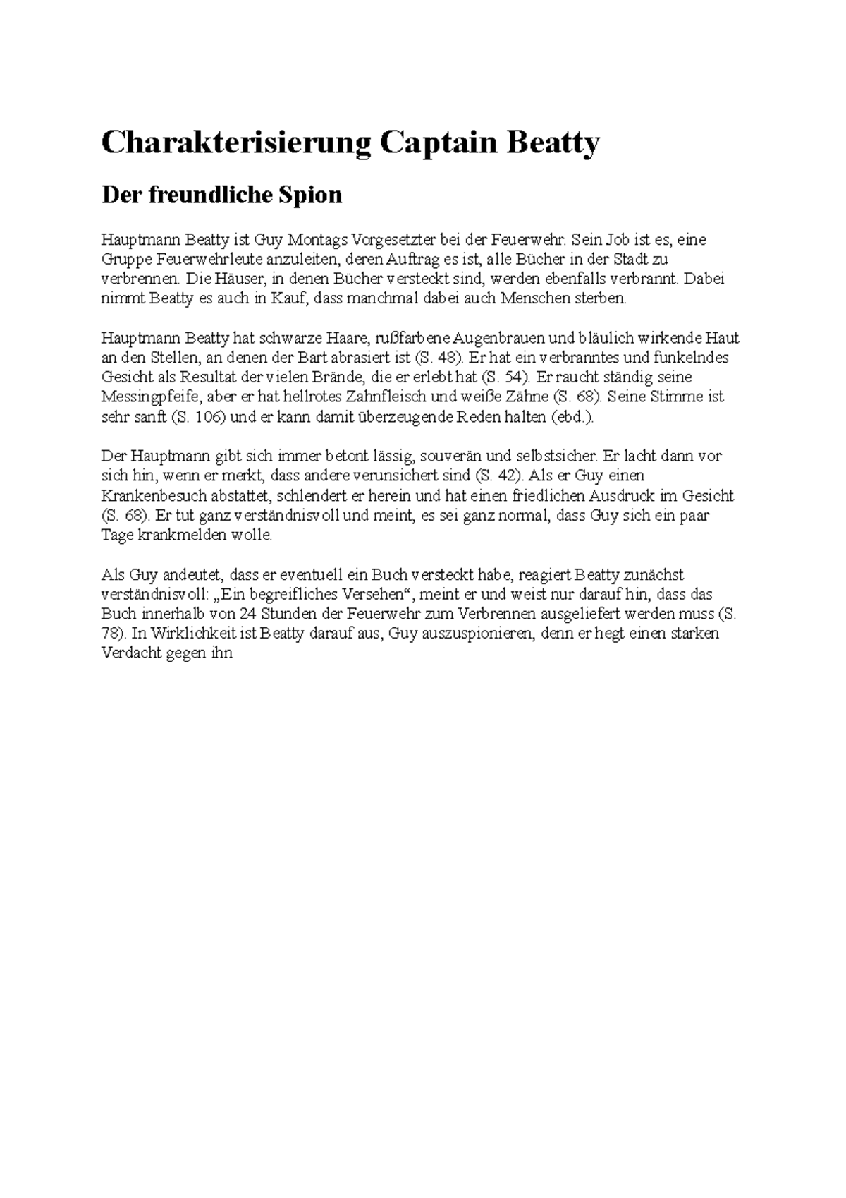 Charakterisierung Captain Beatty - Sein Job ist es, eine Gruppe ...