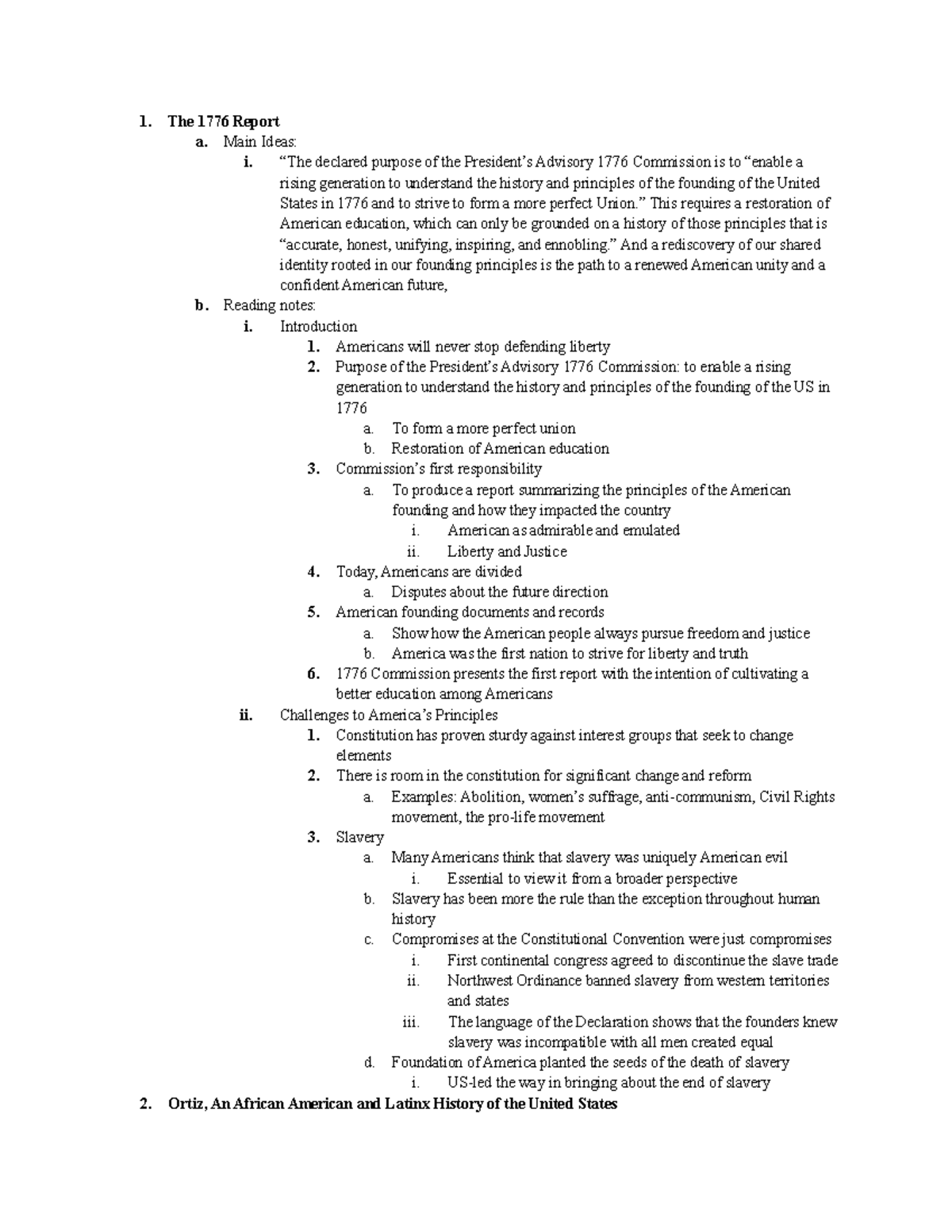 Midterm Study Guide - 1776 Report African American and Latinx history ...