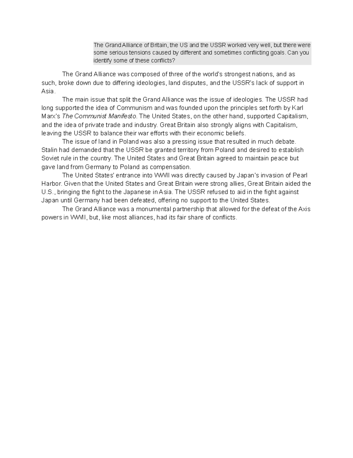 The Grand Alliance - Can you identify some of these conflicts? The ...