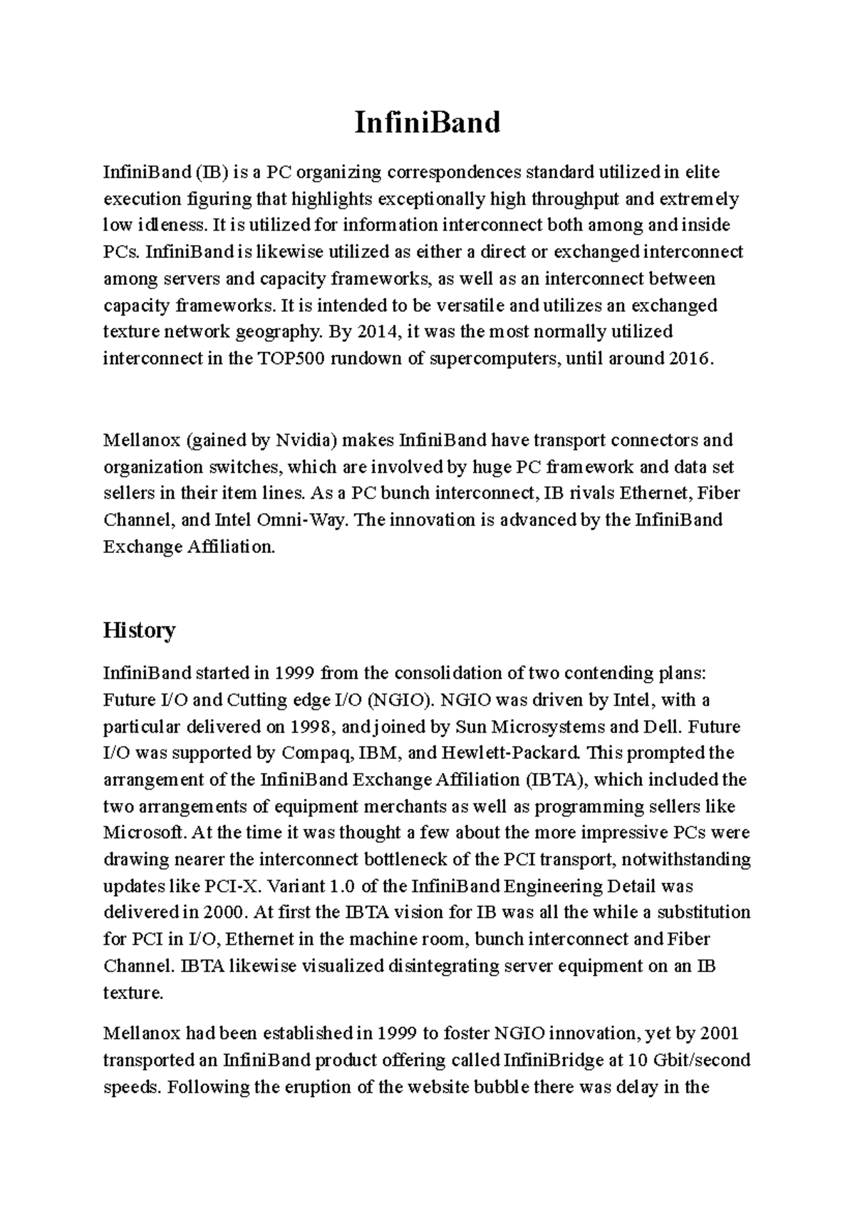Infini Band - InfiniBand InfiniBand (IB) is a PC organizing ...