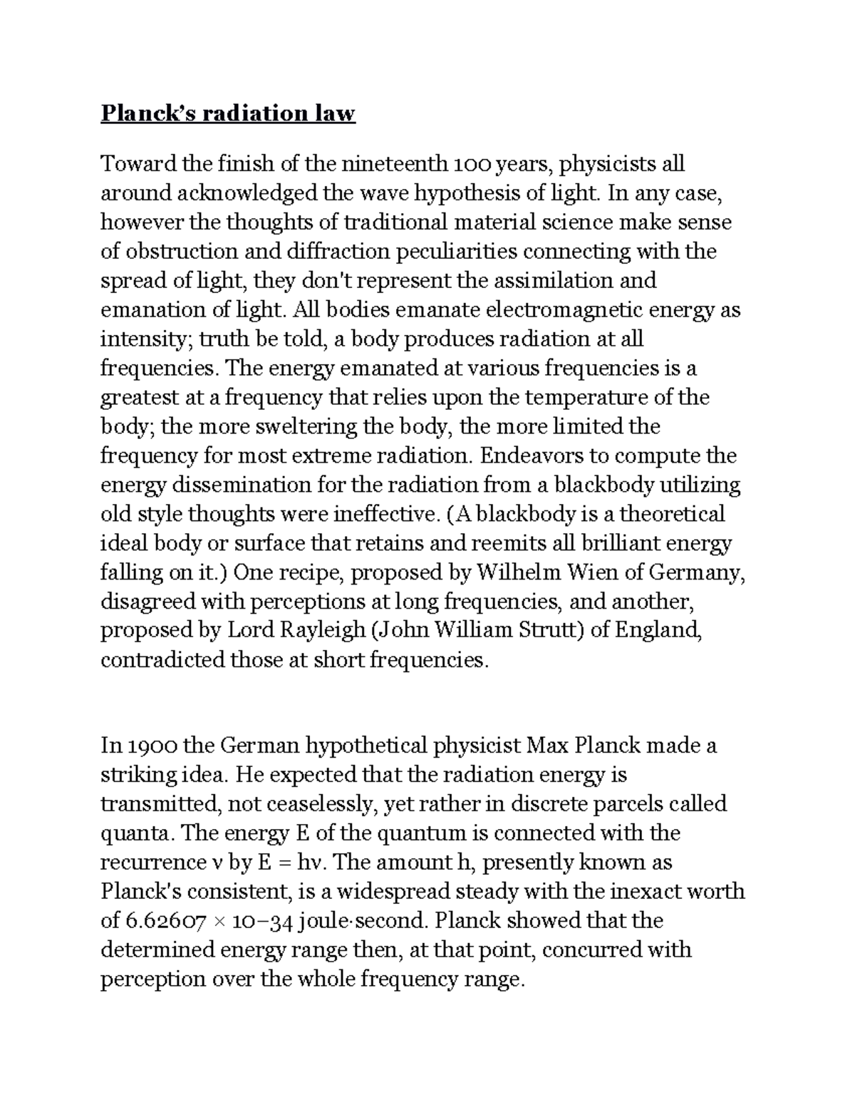 Planck’s radiation law - Planck’s radiation law Toward the finish of ...