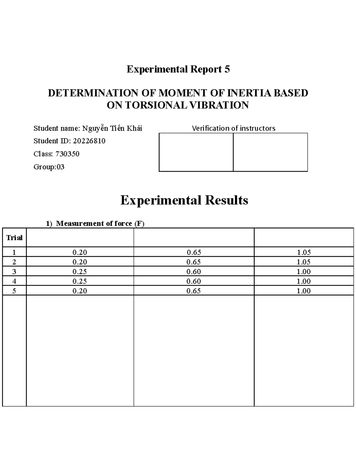 Experimental Report 5 6 group 3 - Experimental Report 5 DETERMINATION ...
