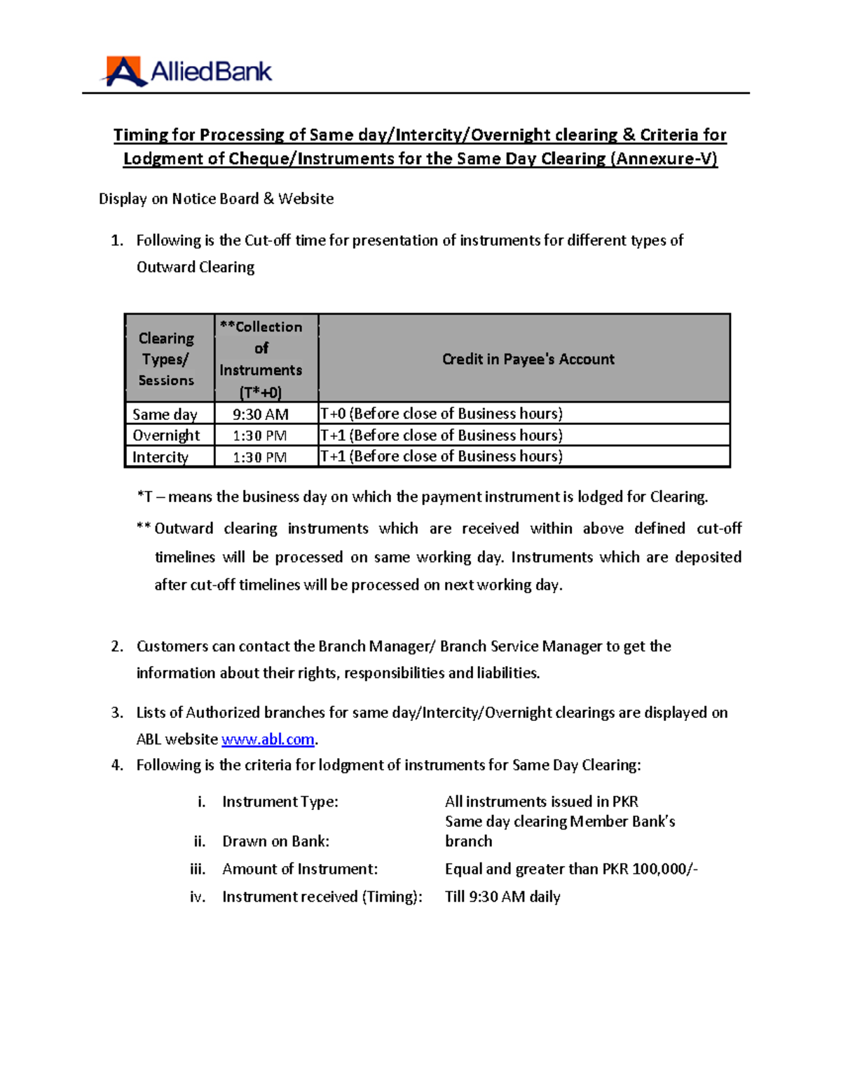 Timing for Processing of Same day Intercity Overnight Clearing - Timing ...