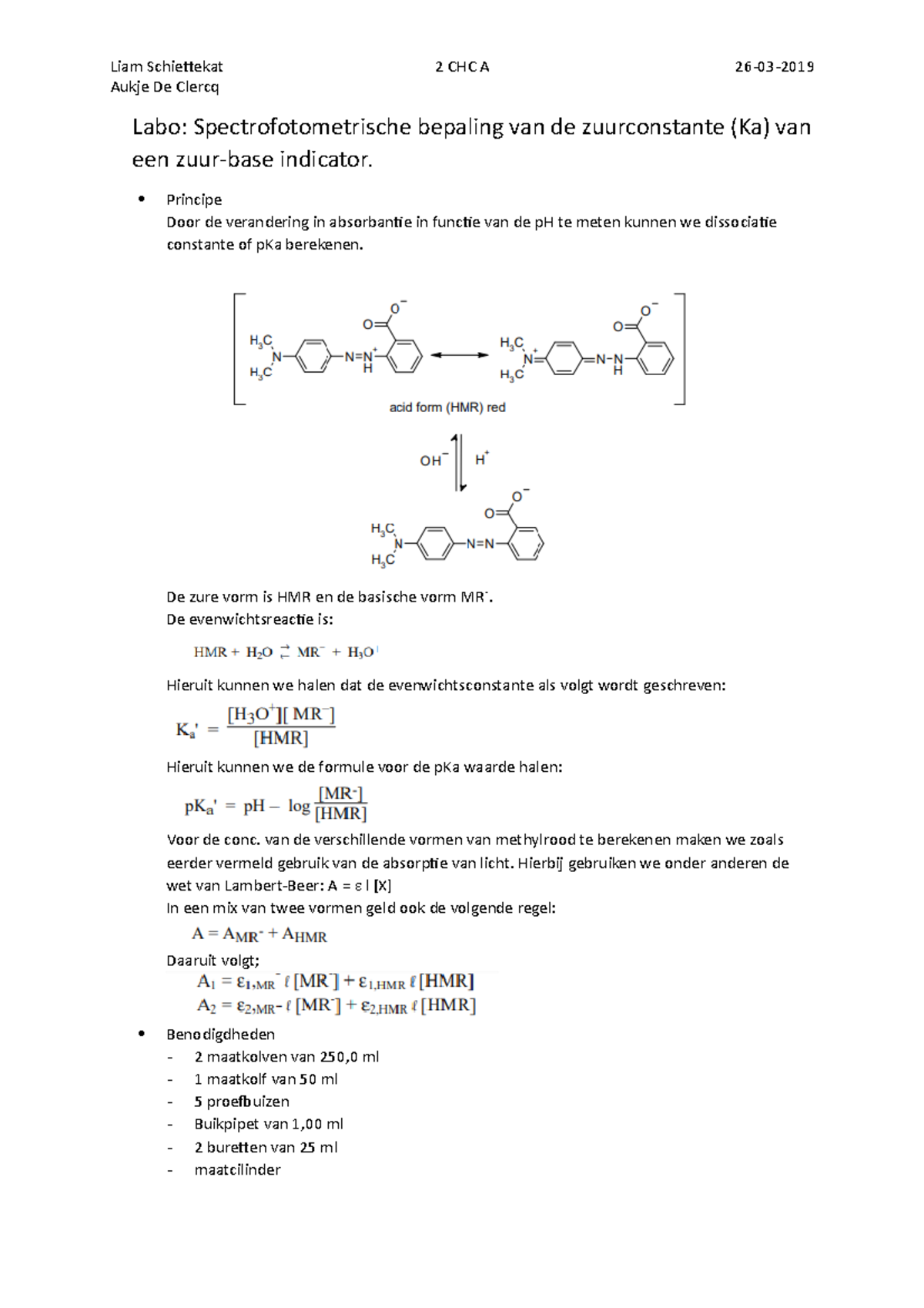 Lab fysico methylrood - pKa waarde bepalen van een zuur-base indicator ...