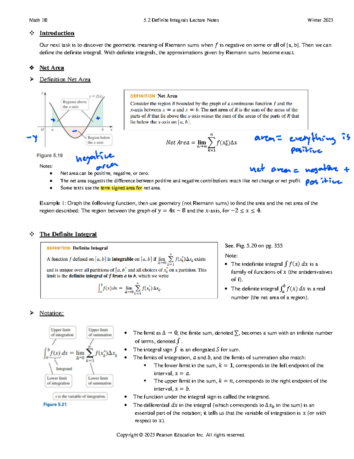 5.2 Definite Integrals Notes - Math 1B 5 Definite Integrals Lecture ...