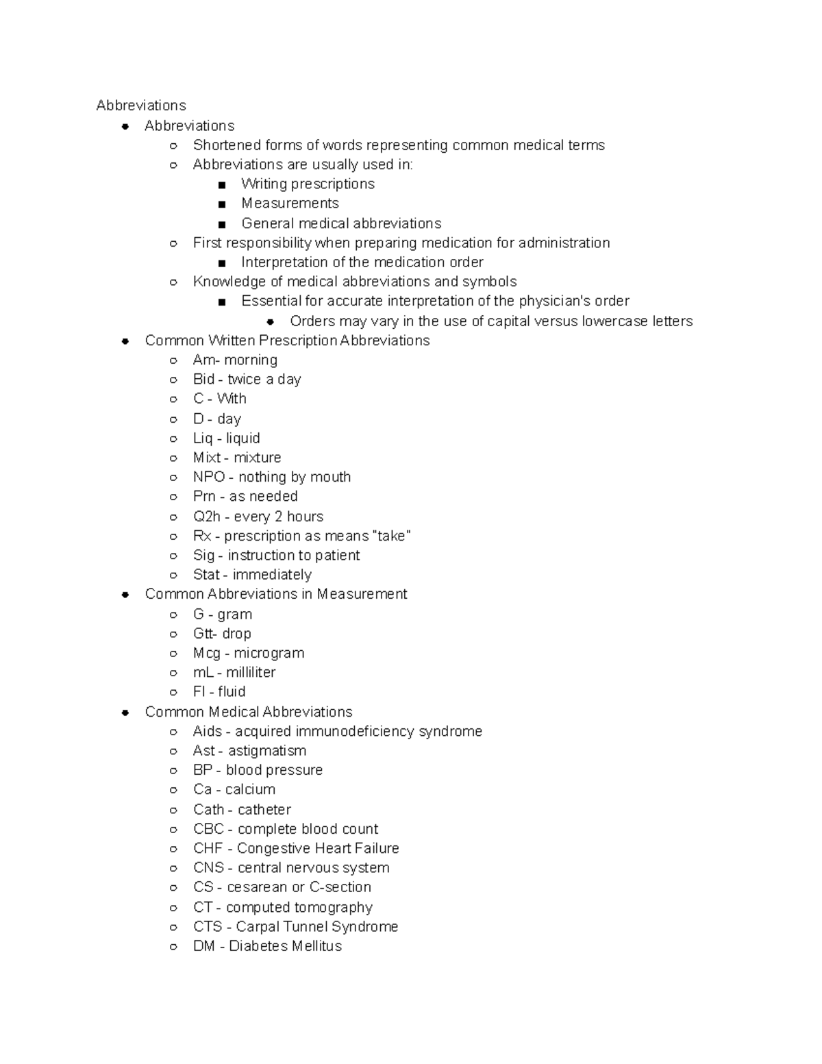 Instruction Notes- Week 1 - Abbreviations Abbreviations Shortened forms ...