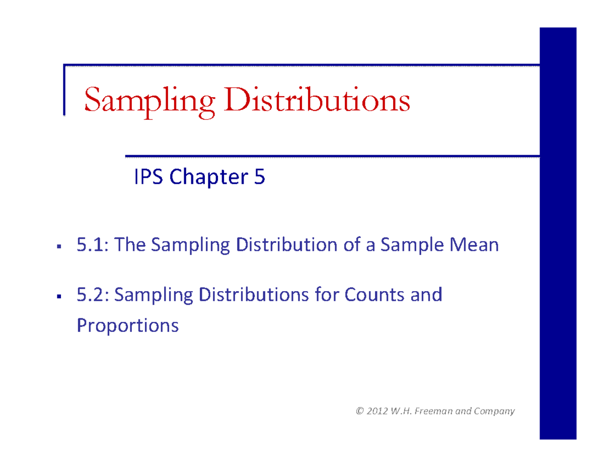 Sampling distribution - IPS Chapter 5 © 2012 W. Freeman and Company 5 ...