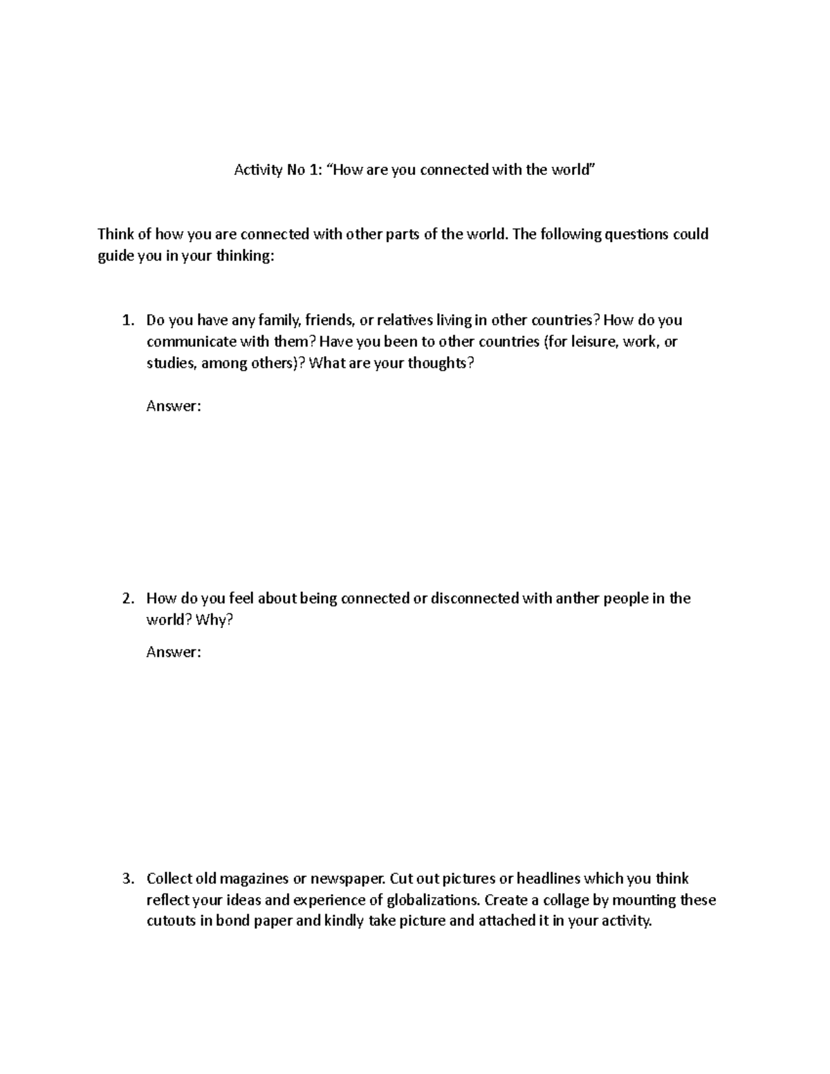 Activity No 1 - The following questions could guide you in your ...