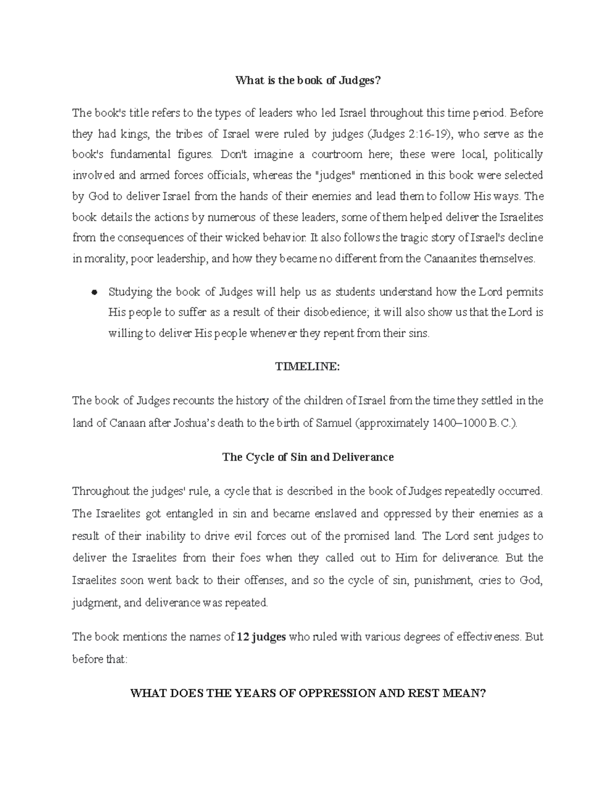 Judges - N/A - What is the book of Judges? The book's title refers to ...