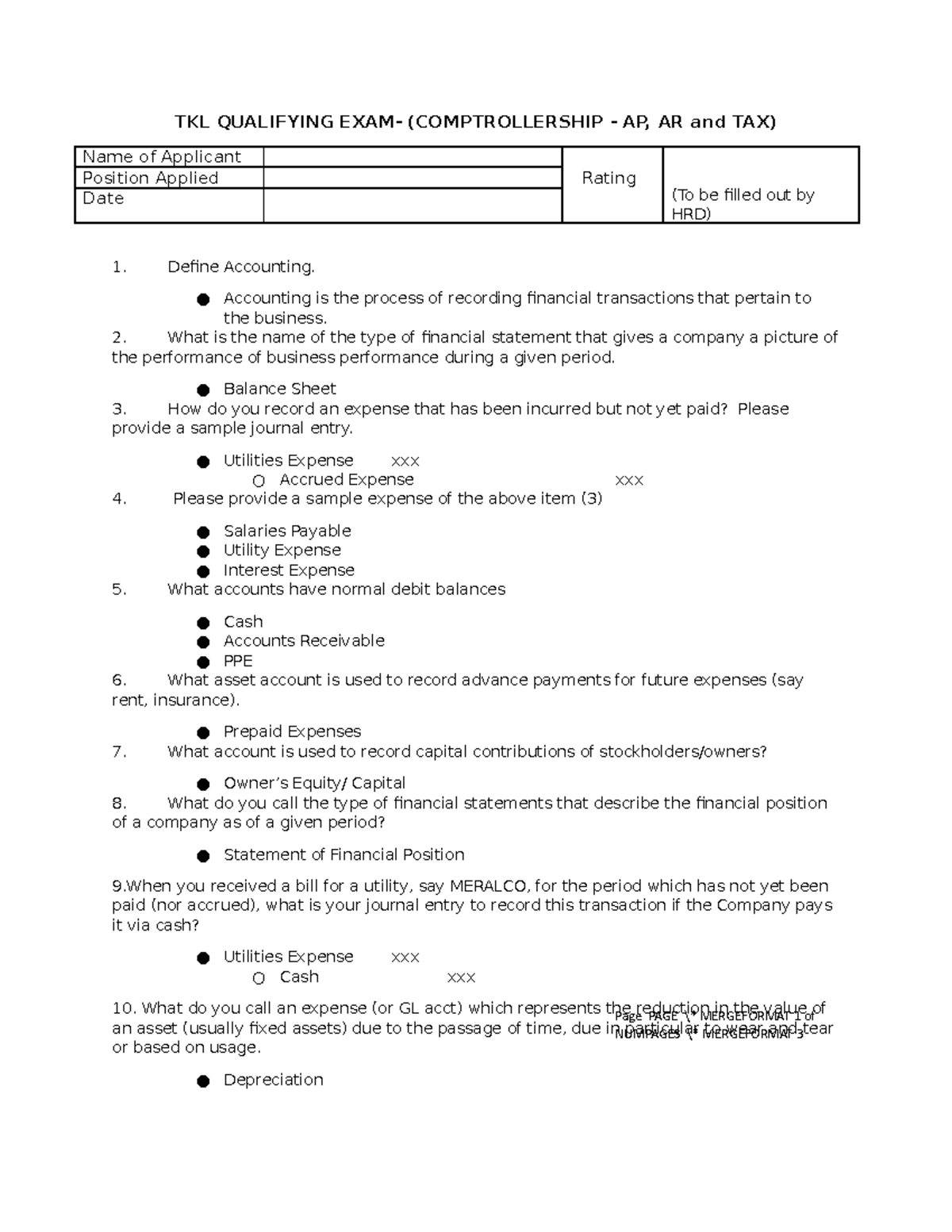 TKL Qualifying Exam Template Comptrollership group - TKL QUALIFYING ...