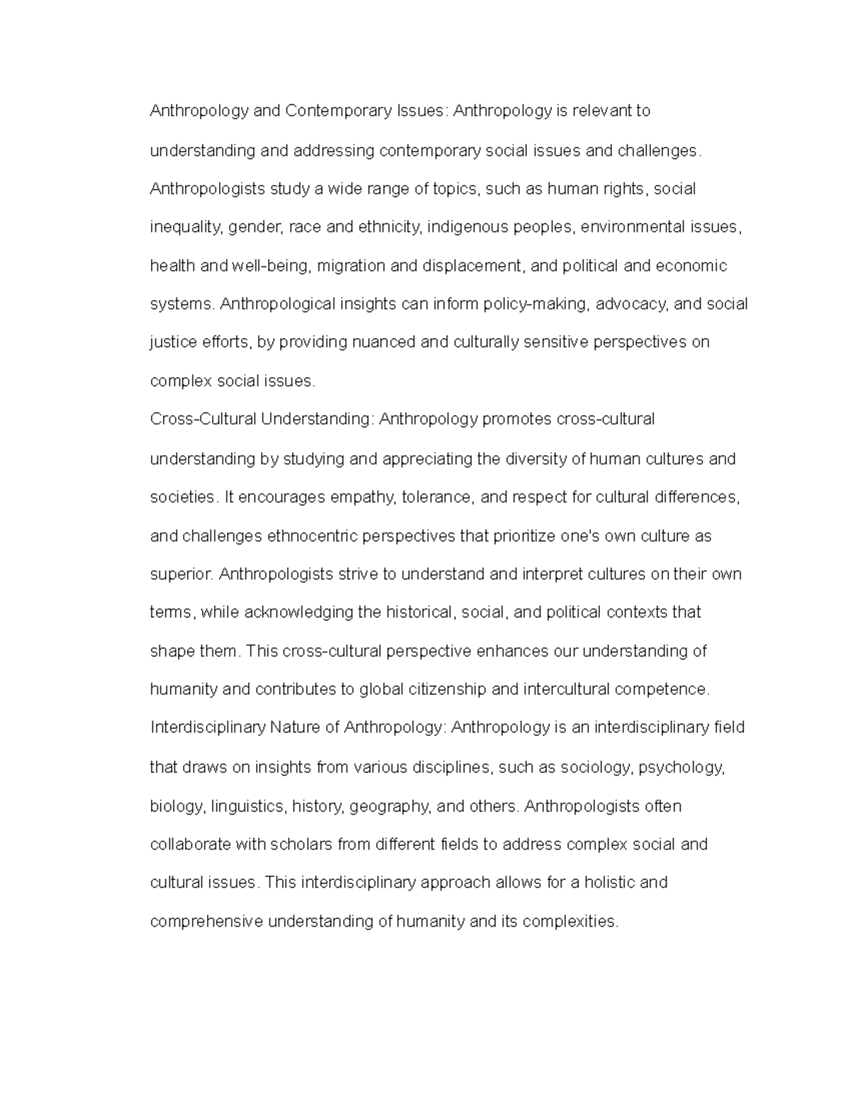 Intro to anthropology 2 - Anthropology and Contemporary Issues ...