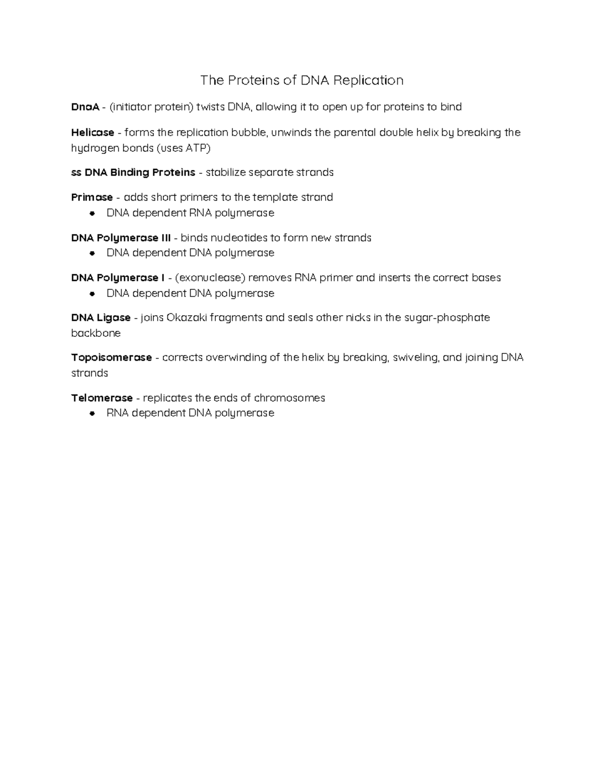 The Proteins of DNA Replication - Studocu