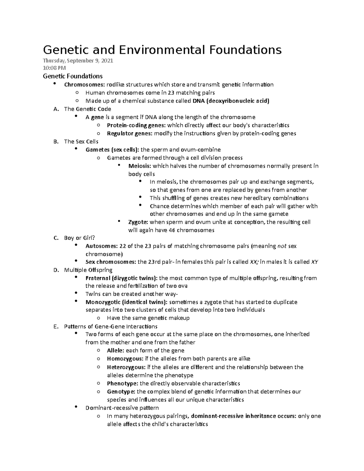Child development Ch. 2 - Genetic and Environmental Foundations ...