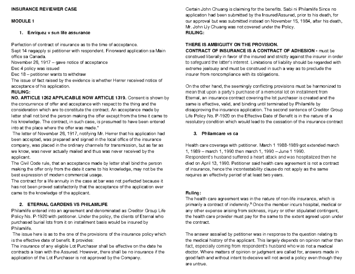 Insurance Reviewer midterm CASE - INSURANCE REVIEWER CASE MODULE 1 ...