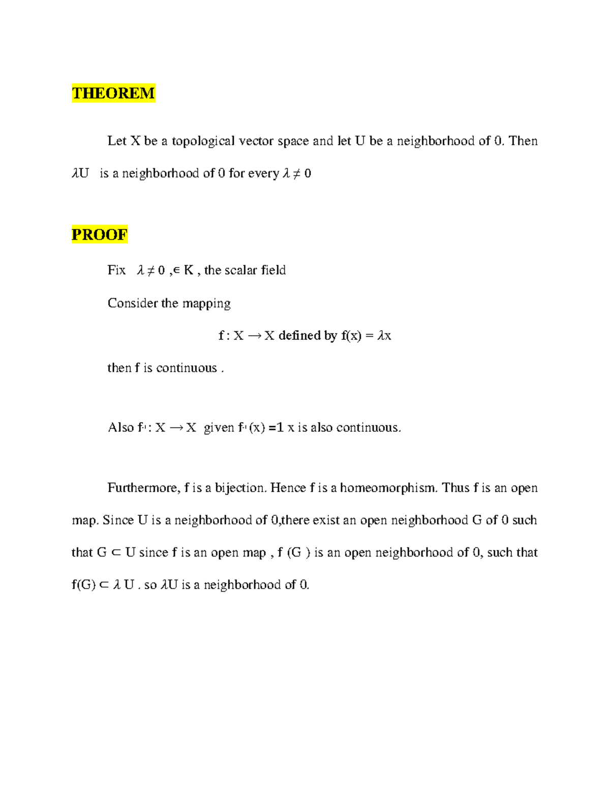 Theorem 2 - Topological vector Space - Neighbourhood - THEOREM Let X be a topological vector ...