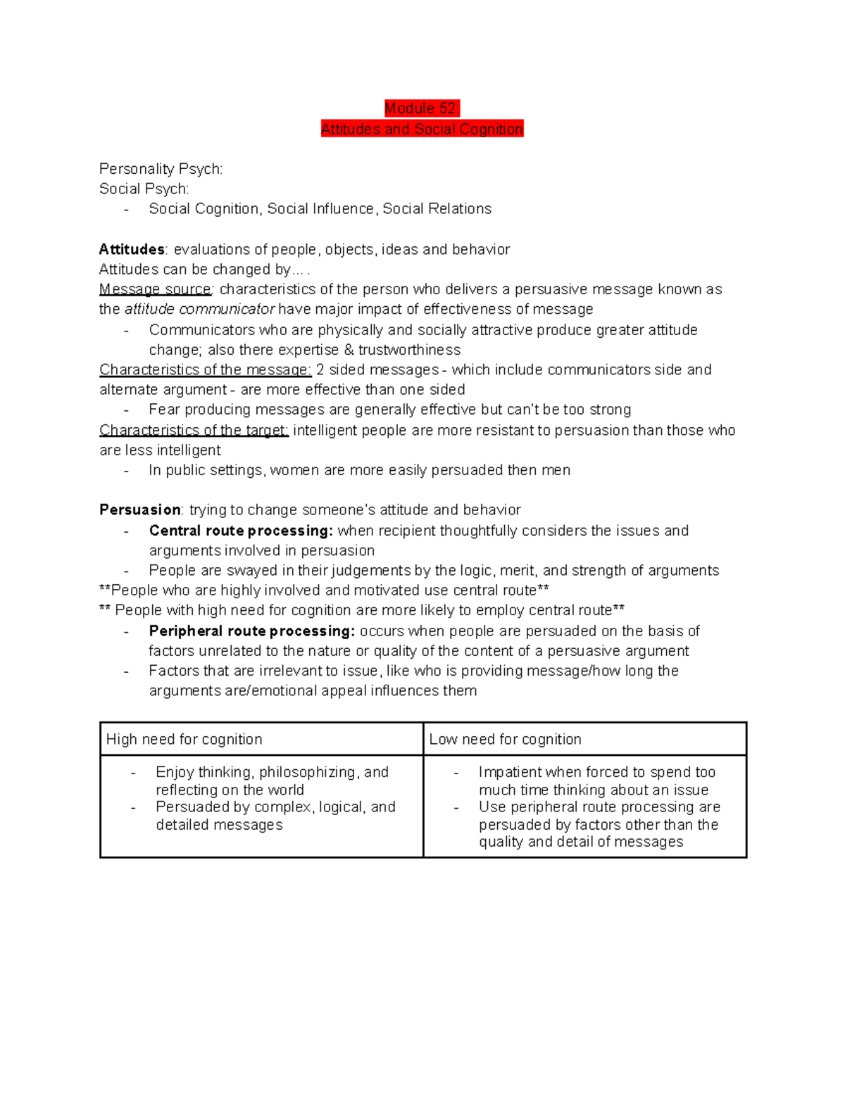 SB12 Social Psych - Google Docs - Module 52: Attitudes and Social ...