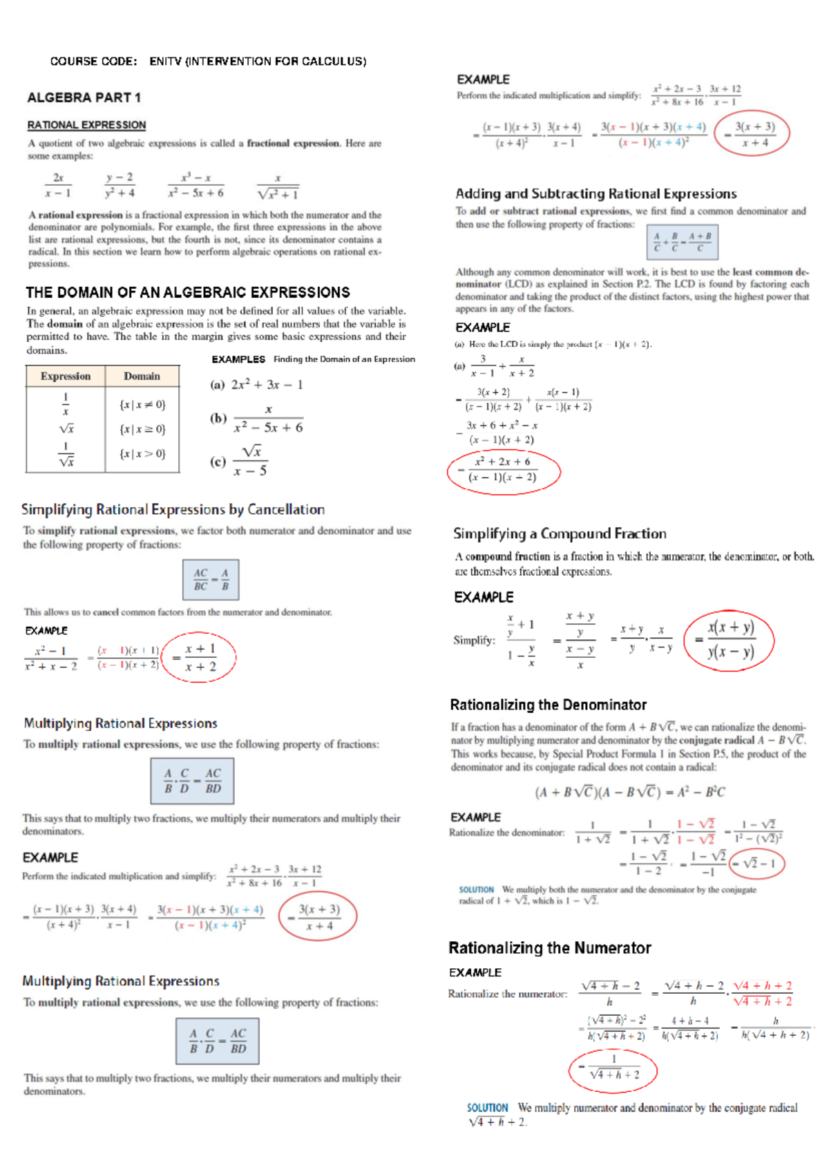 Algebra PART 2 - Rational Expressions - COURSE CODE: ENITV ...