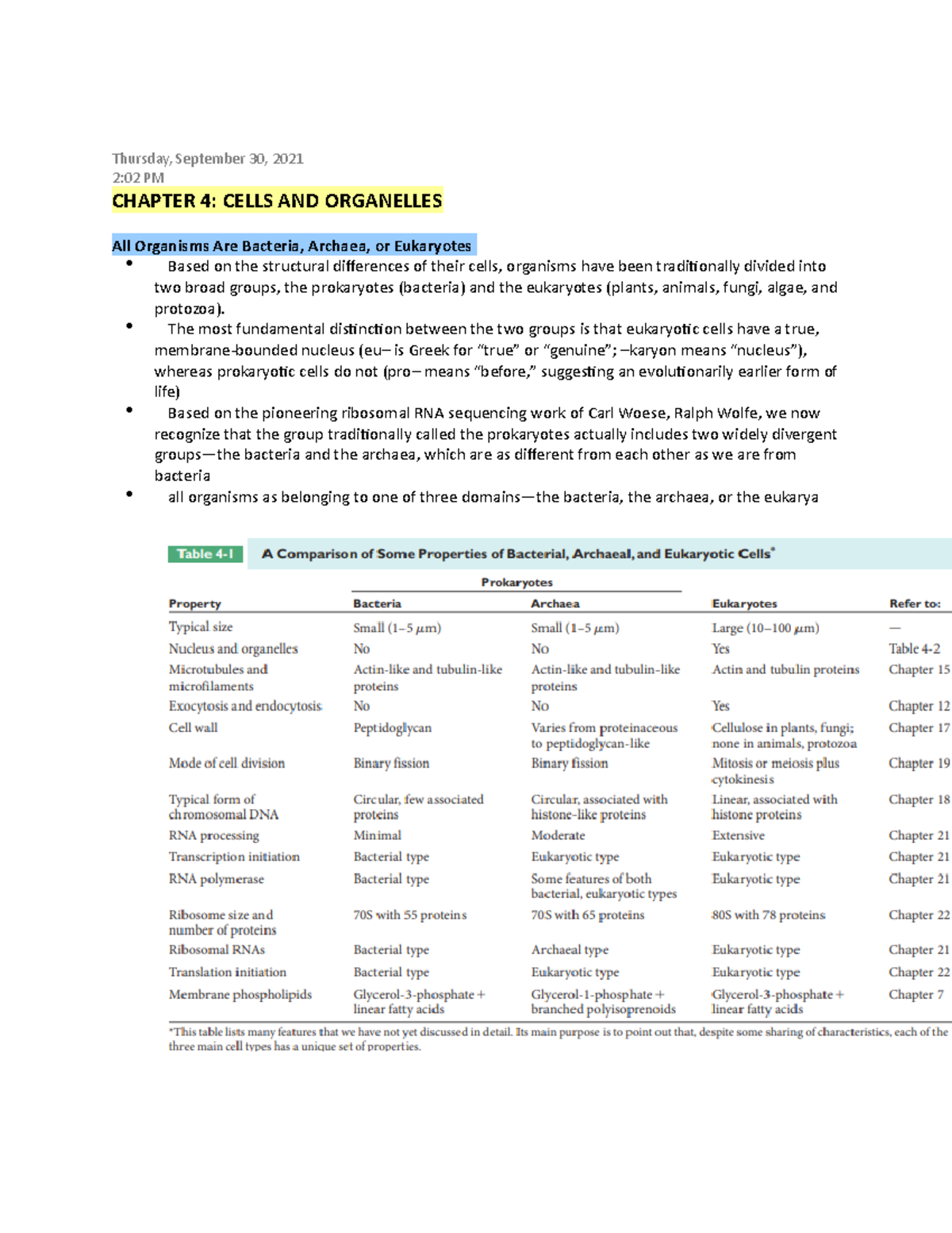 Chapter 4 Cells AND Organelles - Thursday, September 30, 2021 2:02 PM ...