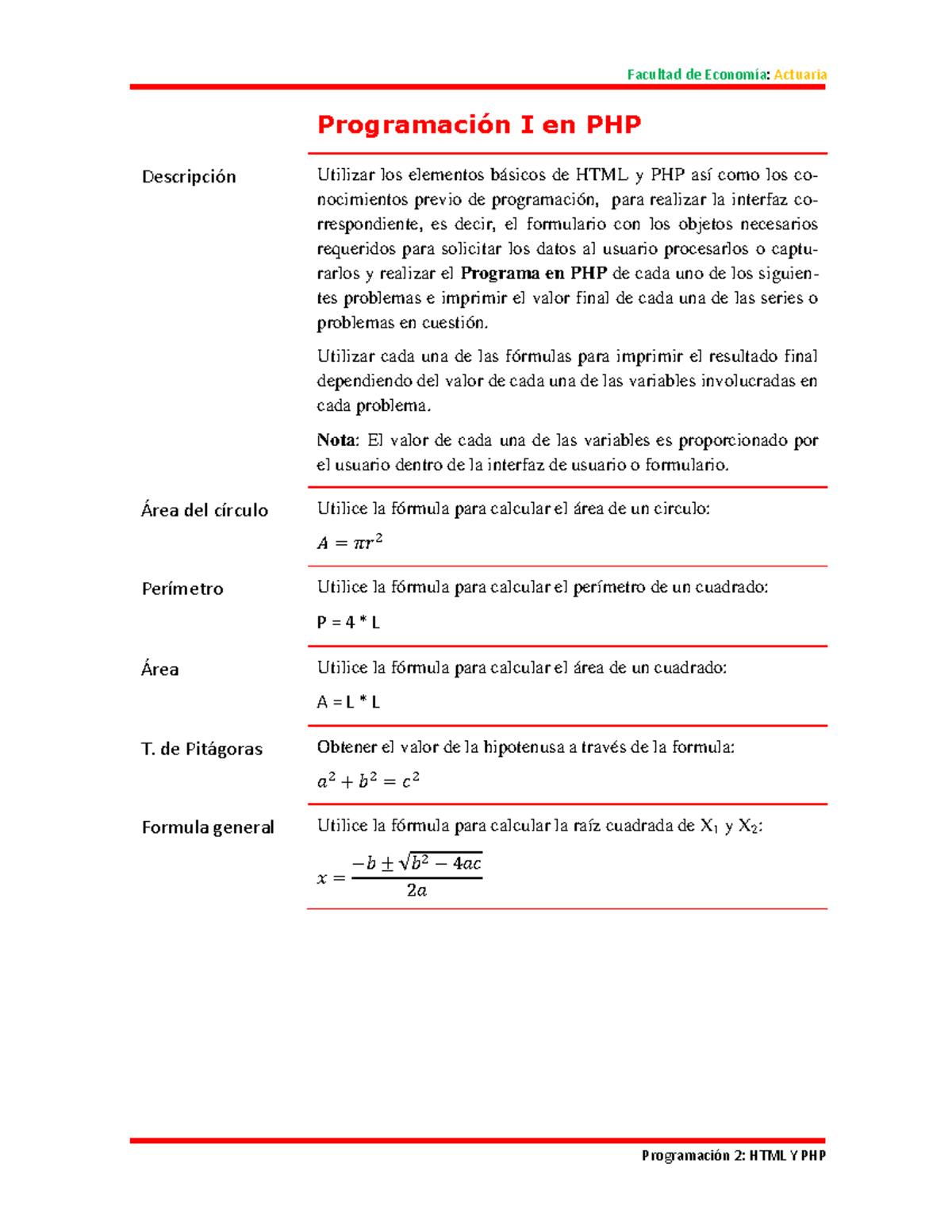 Progra IGL - Programación I en PHP Descripción Utilizar los elementos ...
