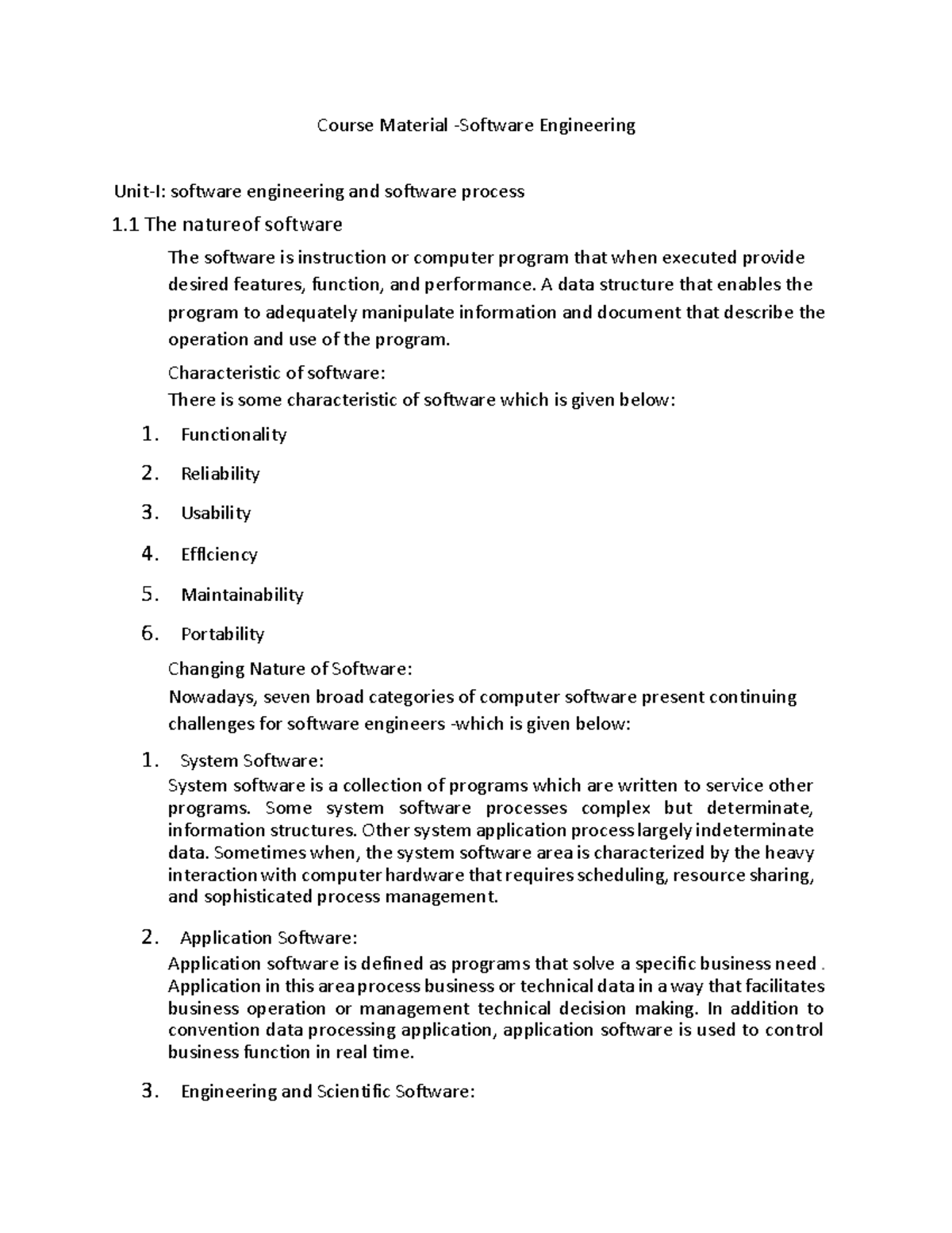 SE 1 - Course Material -Software Engineering Unit-I: software engineering and software process 1 ...