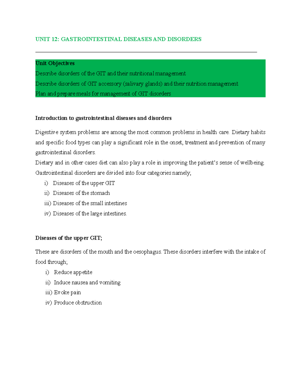 GIT disorders Upper - GIT Notes - UNIT 12: GASTROINTESTINAL DISEASES ...