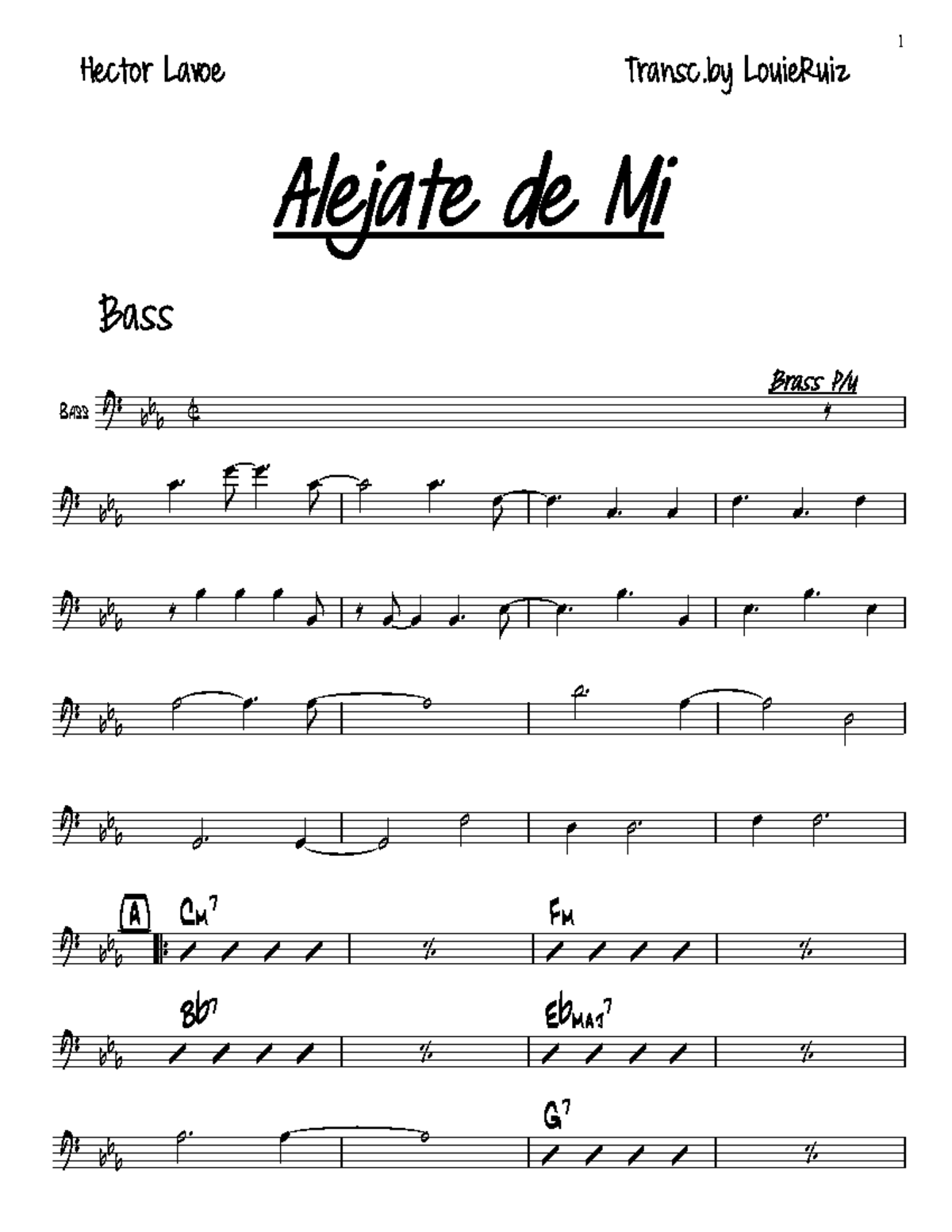 Alejate de Mi - Hector Lavoe - Charts - Bass ####### Bass Hector - Studocu