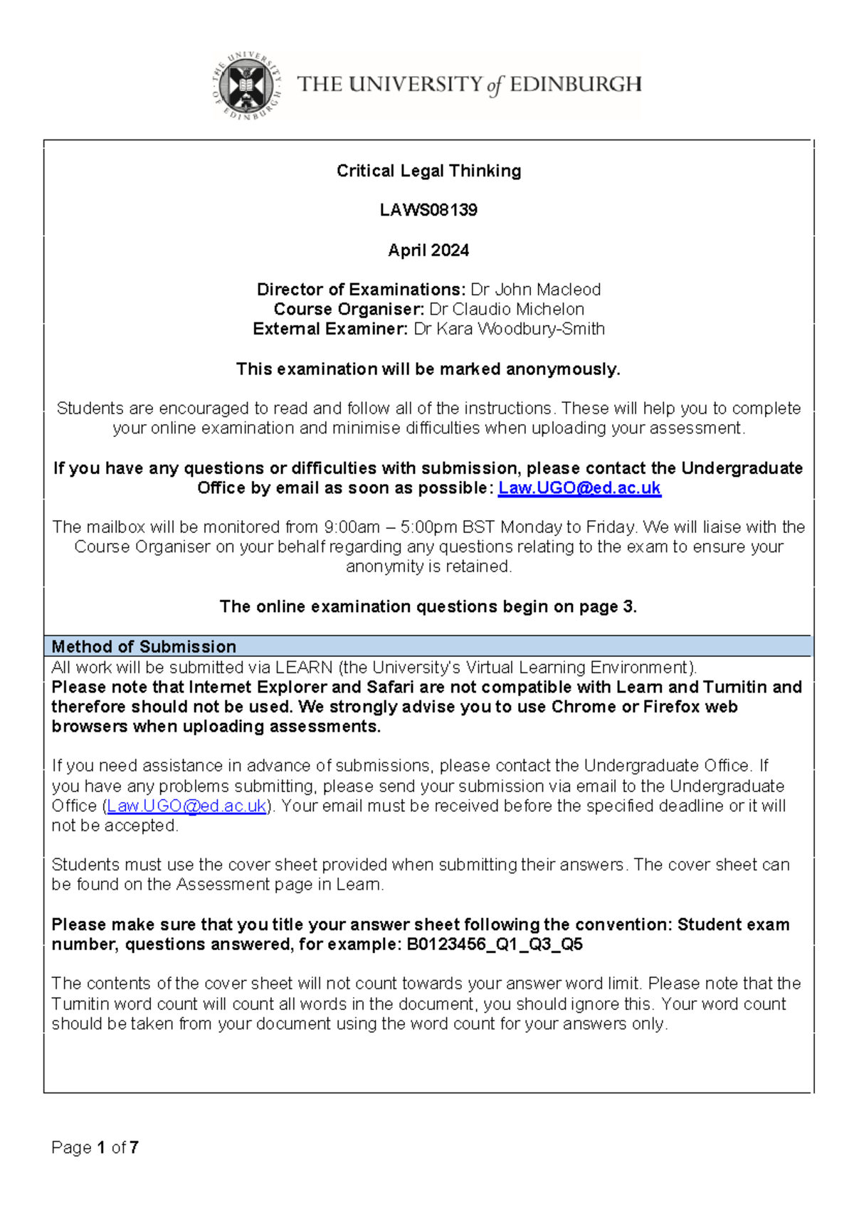 Critical Legal Thinking Take-Home Exam Paper 2024 2 - Critical Legal ...