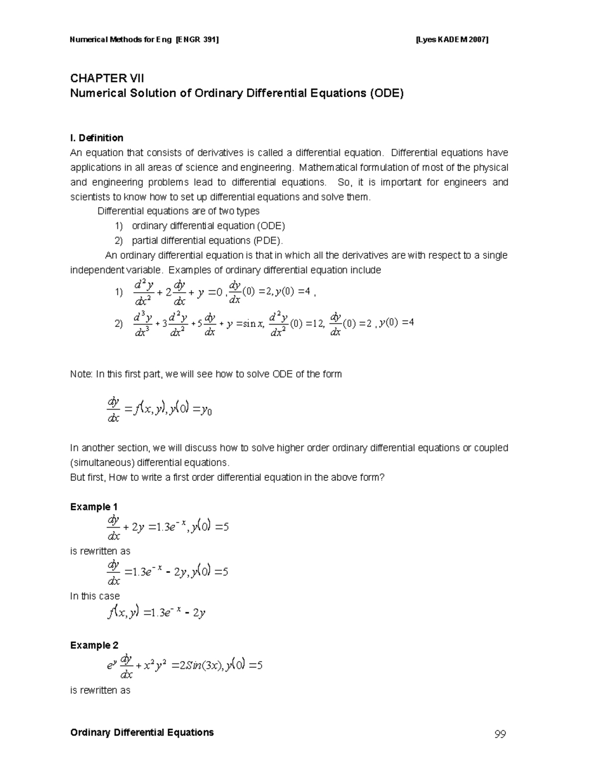 ODE - Electric Circuit - ####### CHAPTER VII Numerical Solution of Ordinary Differential ...