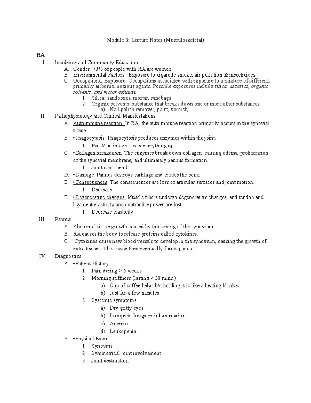 Module 3 Lecture Notes (Musculoskeletal) - Module 3: Lecture Notes ...