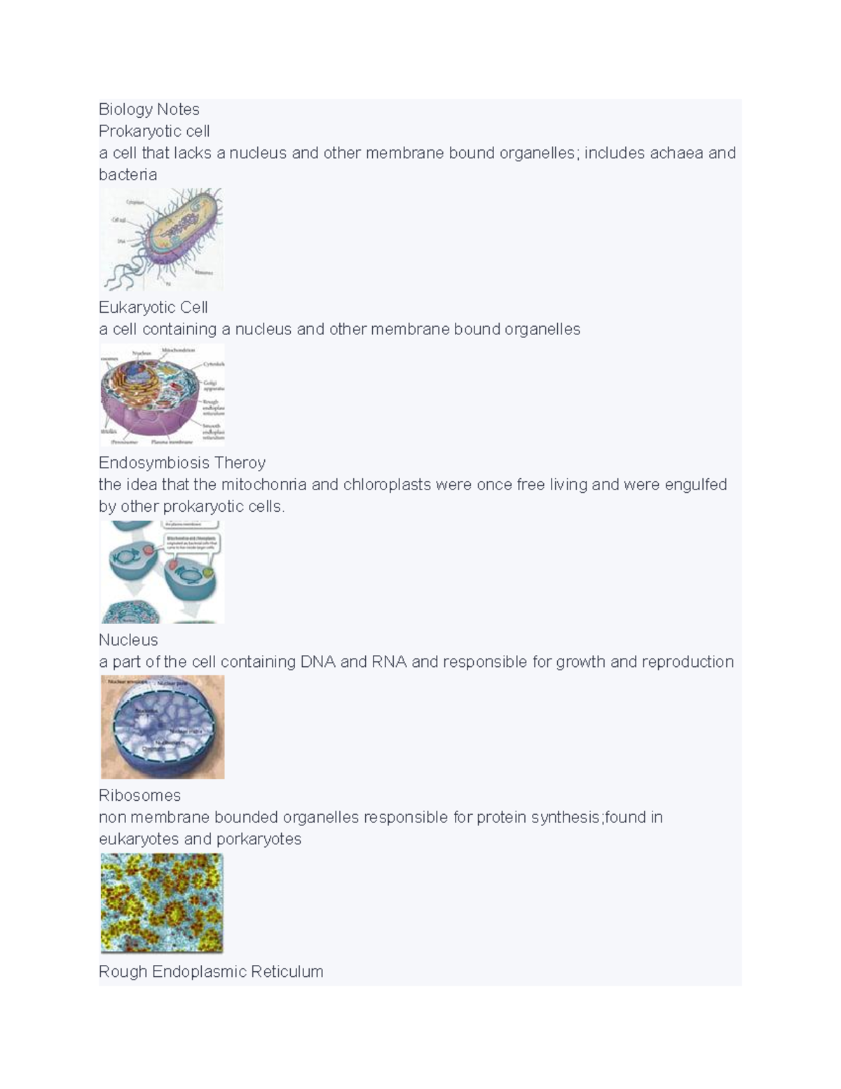 Biology Notes - Biology Notes Prokaryotic cell a cell that lacks a ...