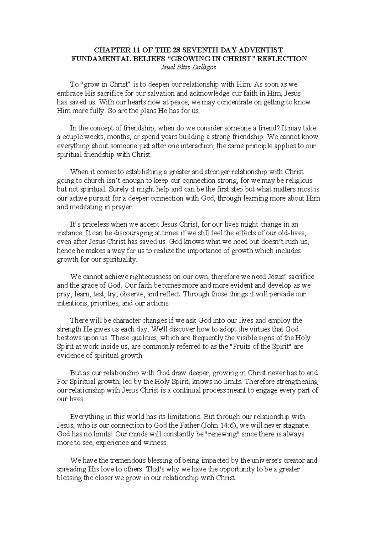 Growing In Christ reflection - CHAPTER 11 OF THE 28 SEVENTH DAY ...