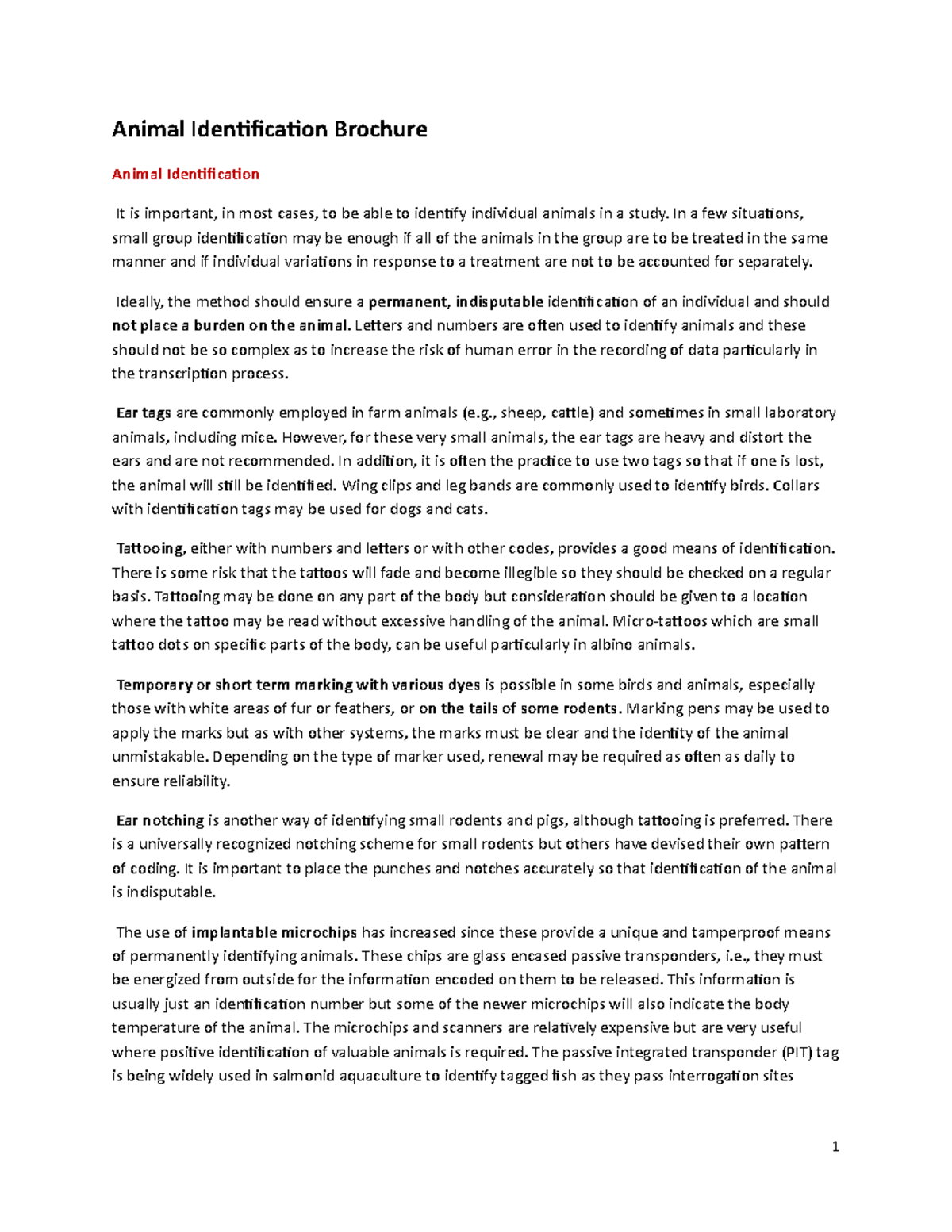 Animal Identification Brochure - Animal Identification Brochure Animal ...