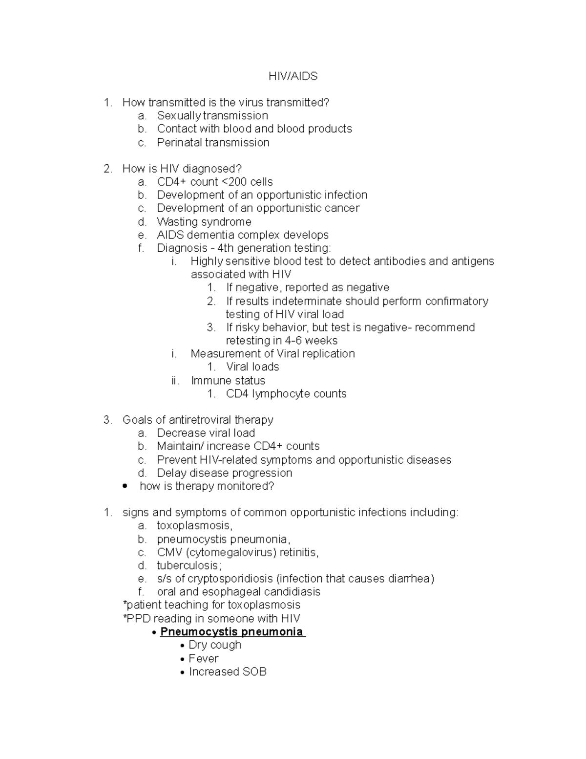 Care II HIV AIDS questions - HIV/AIDS How transmitted is the virus ...