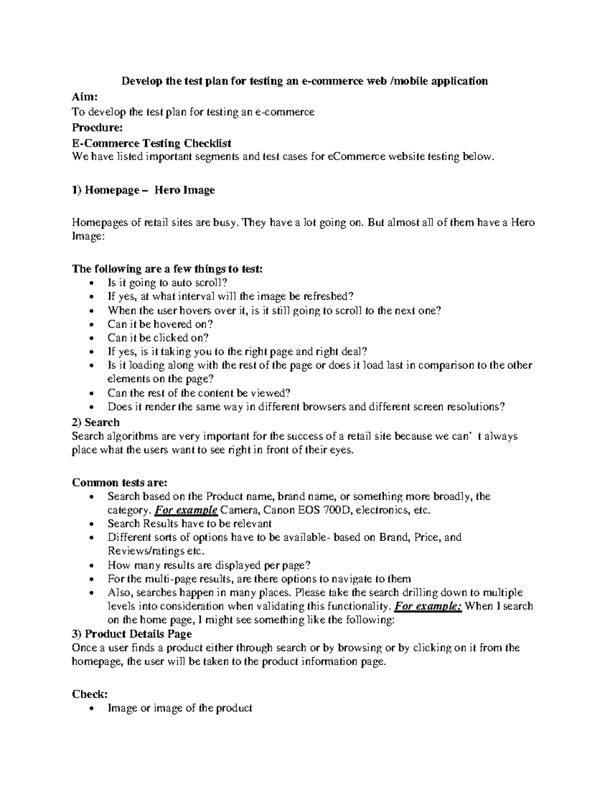 STA lab manual - Develop the test plan for testing an e-commerce web ...