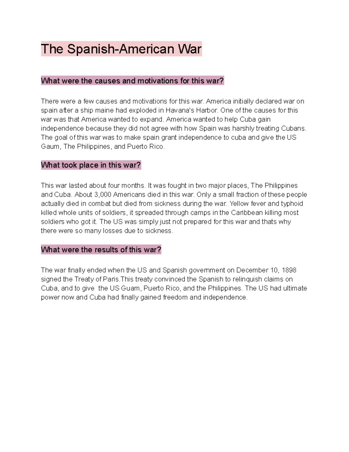 The Spanish-American War - America initially declared war on spain ...