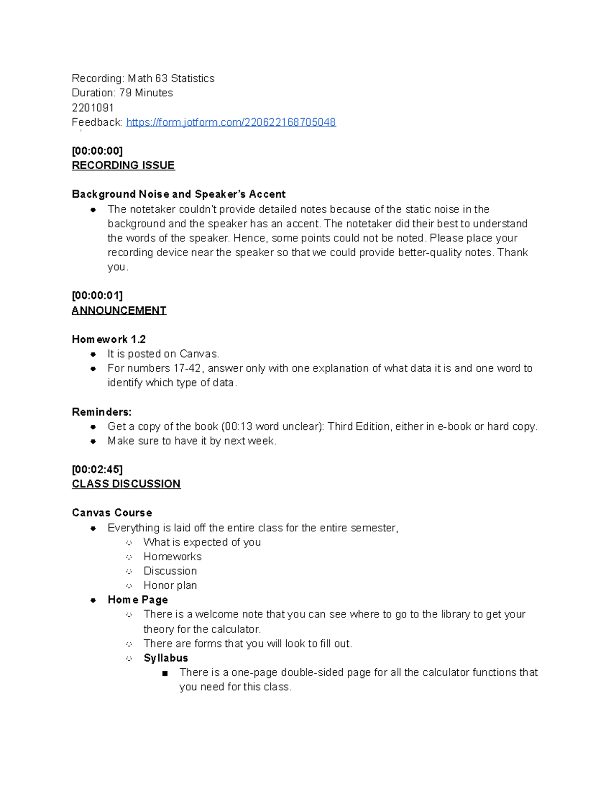 Math 63 Statistics - Recording: Math 63 Statistics Duration: 79 Minutes ...