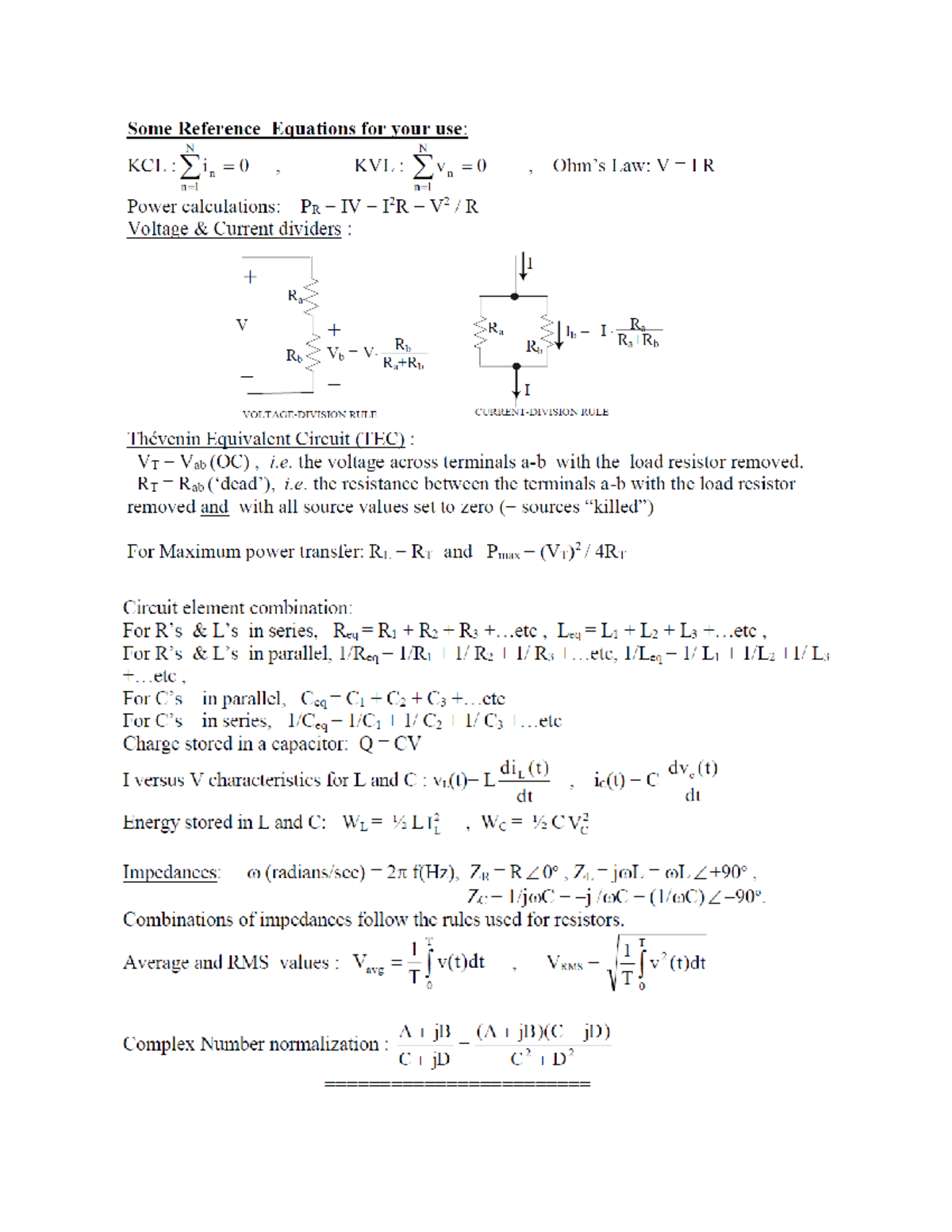 Formula sheet Midterm - ELEC 275 - Studocu