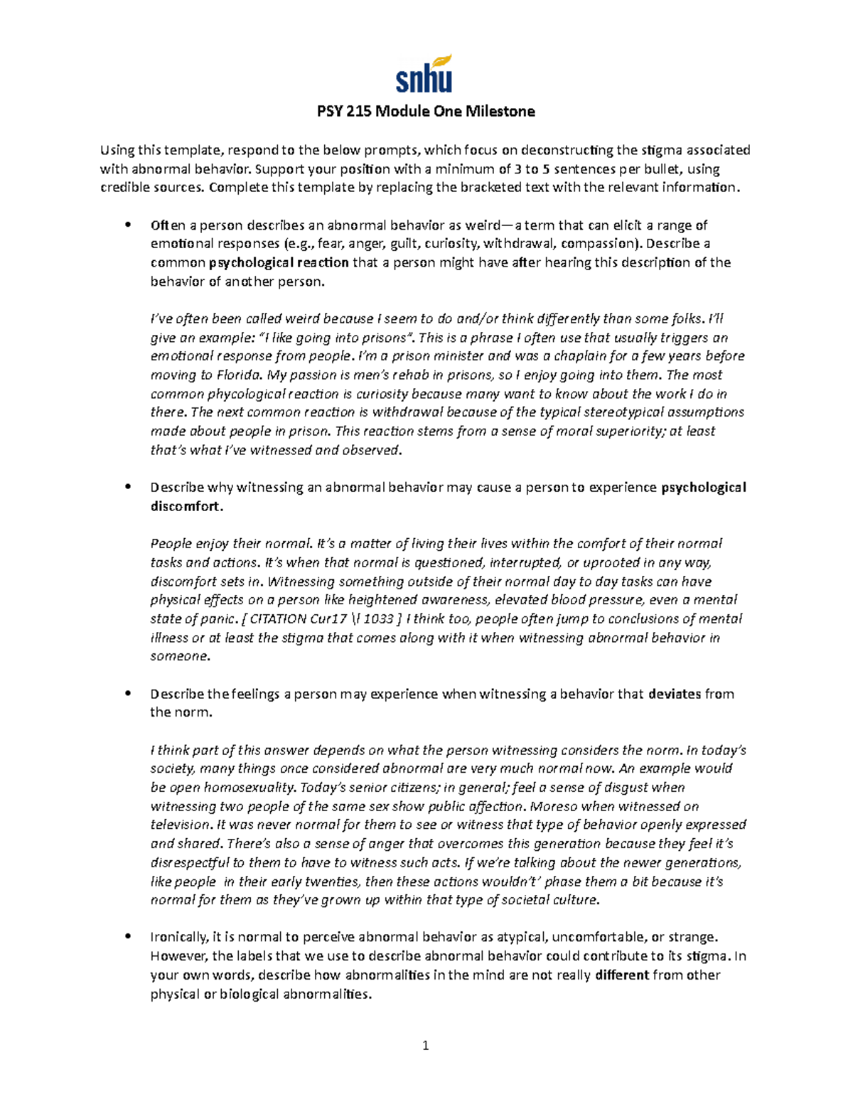 PSY 215 Module One Milestone - PSY 215 Module One Milestone Using this ...